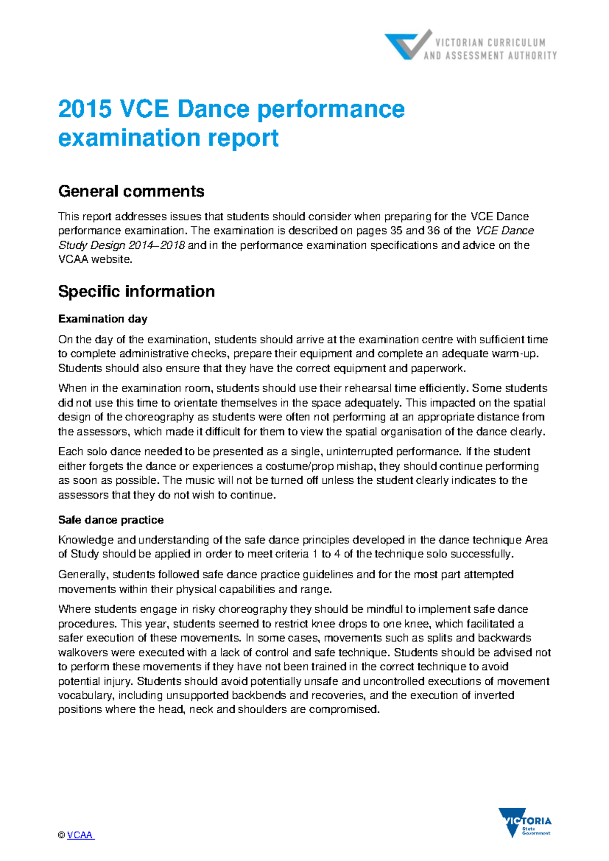 Danceperf examrep 15 - dance practice - © VCAA 2015 VCE Dance ...