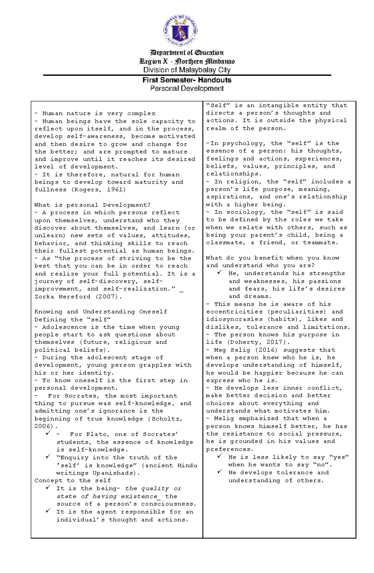 Perdev Handouts- Midterm - Department of Education Region X - Northern ...