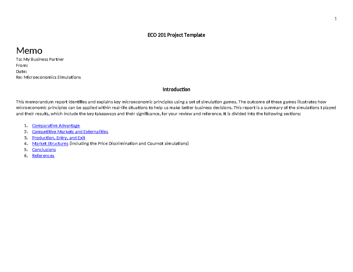 ECO201 Final - Project - ECO 201 Project Template Memo To: My Business ...