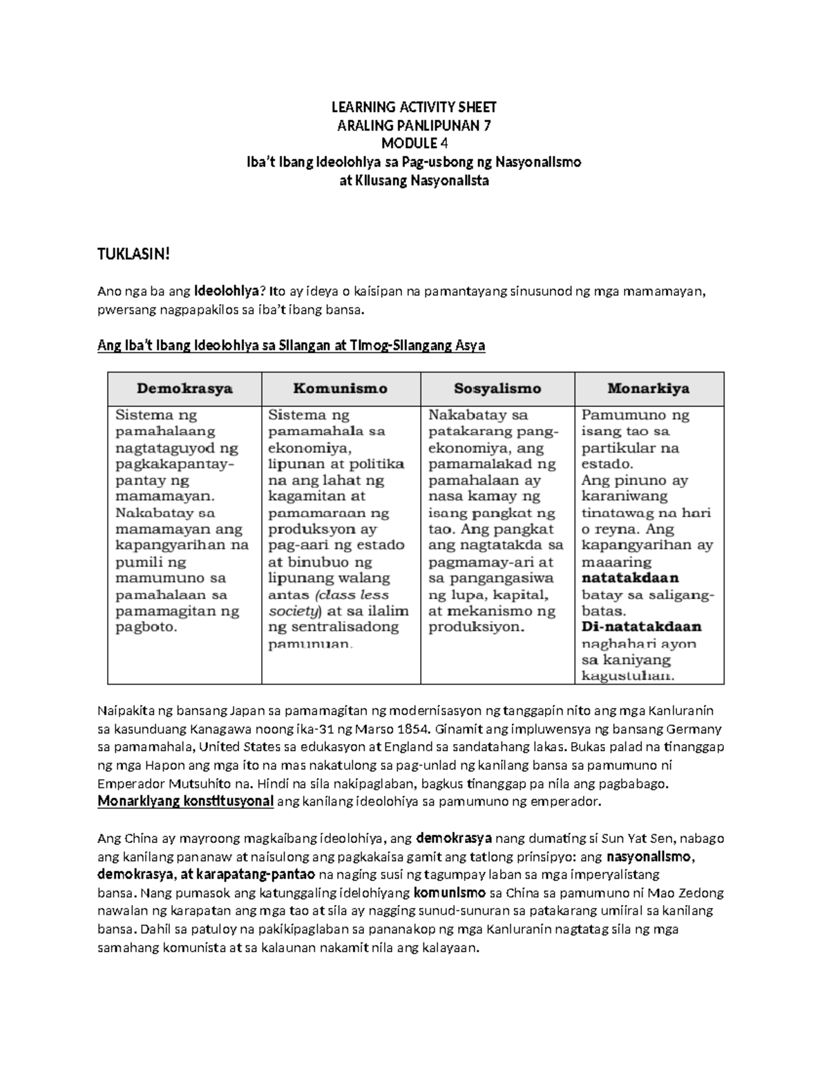 AP7-LAS- Module-4 - NOTES - LEARNING ACTIVITY SHEET ARALING PANLIPUNAN ...