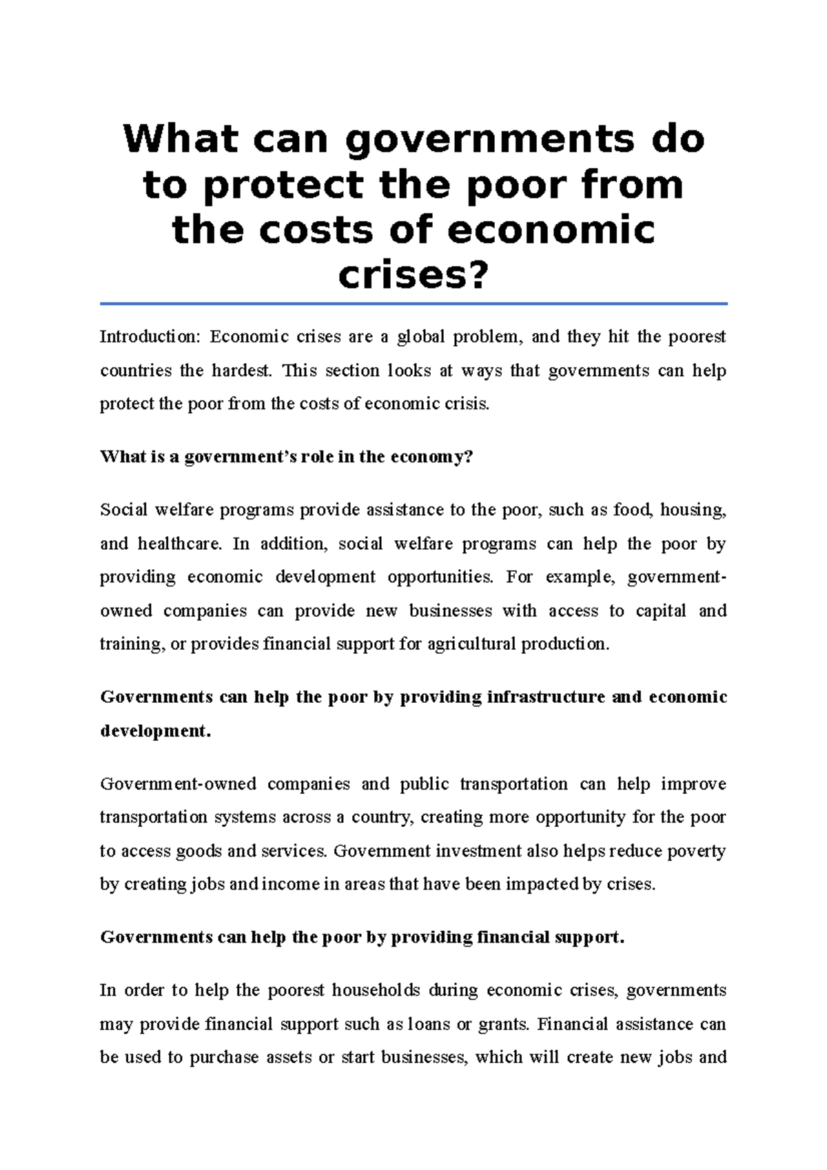 What can governments do to protect the poor from the costs of economic ...