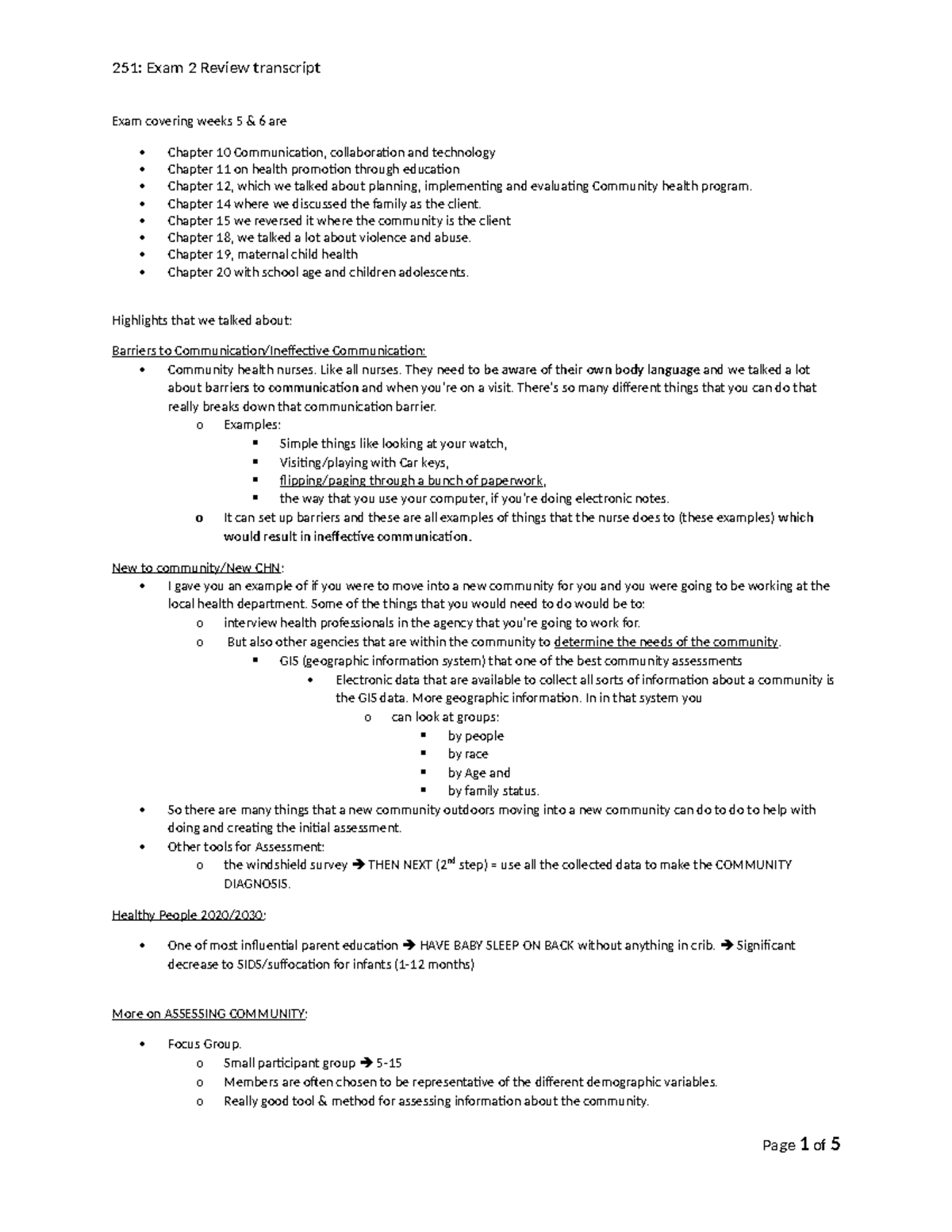 251 Exam 2 review transcript - Exam covering weeks 5 & 6 are Chapter 10 ...