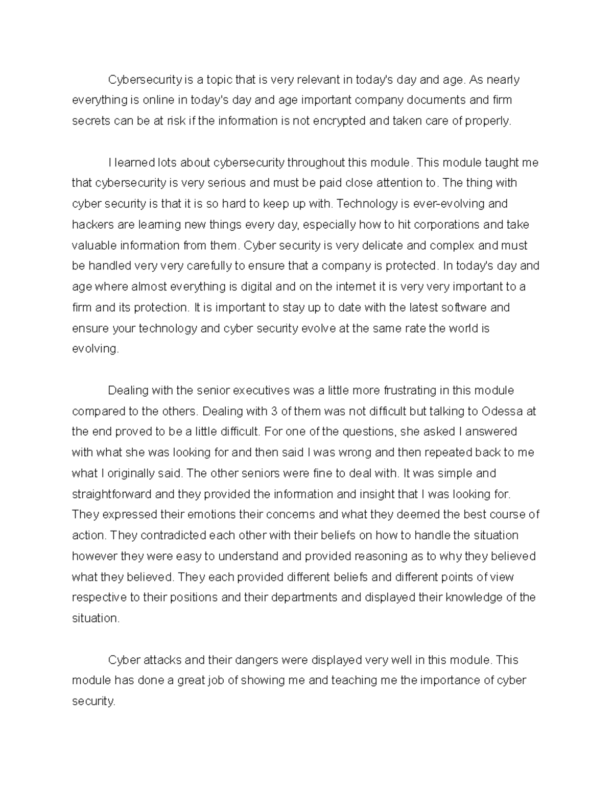 Ametros Cyber Secuity Reflection - Cybersecurity is a topic that is ...