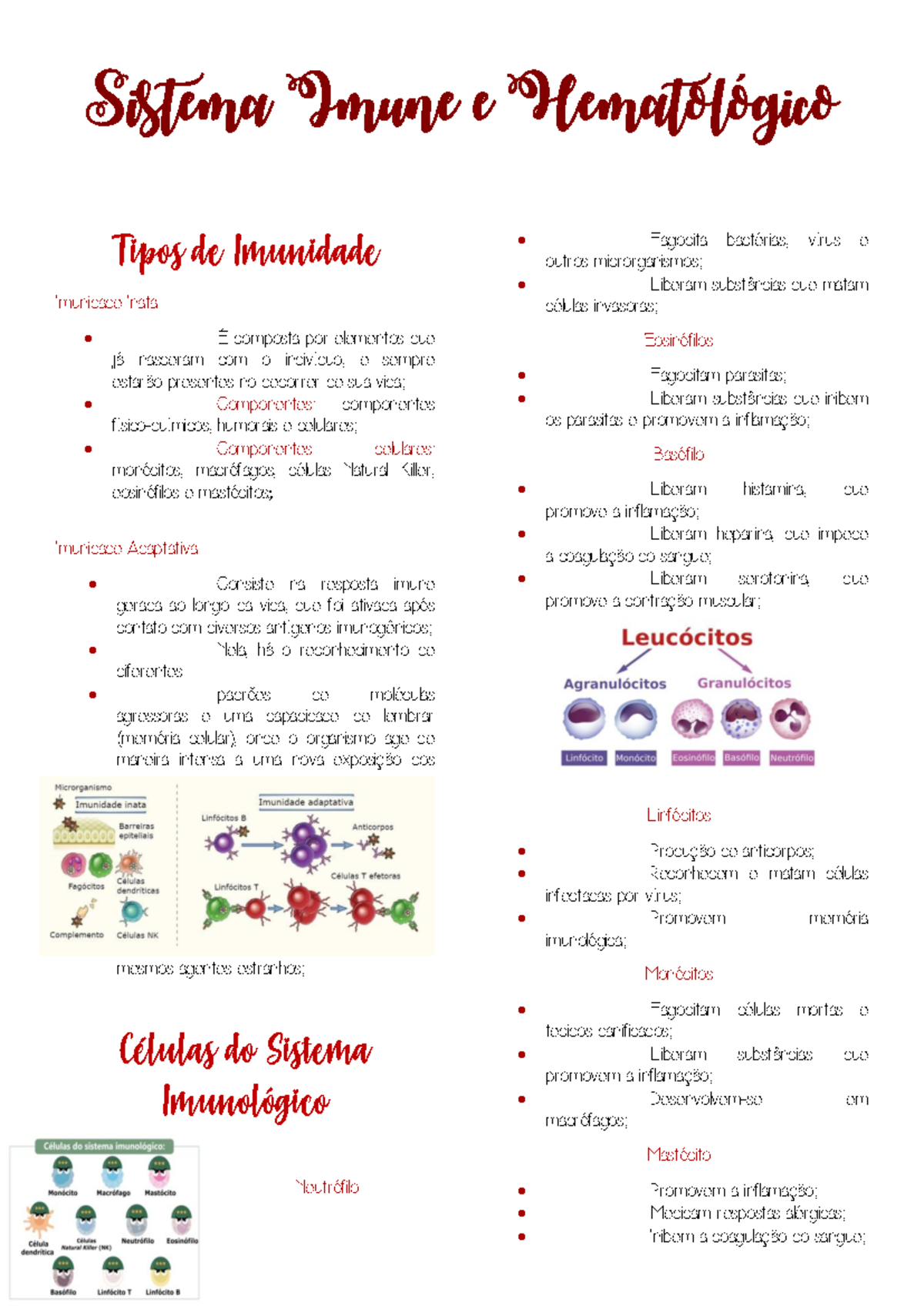 Resumo Sistema Imune e Hematológico - Sistema Imune e Hematológico ...