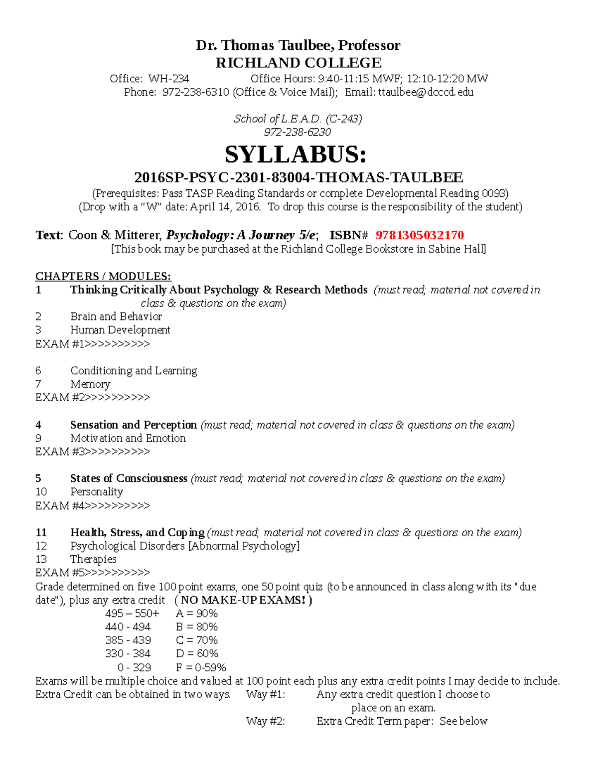 Doc - assignment - Dr. Thomas Taulbee, Professor RICHLAND COLLEGE ...