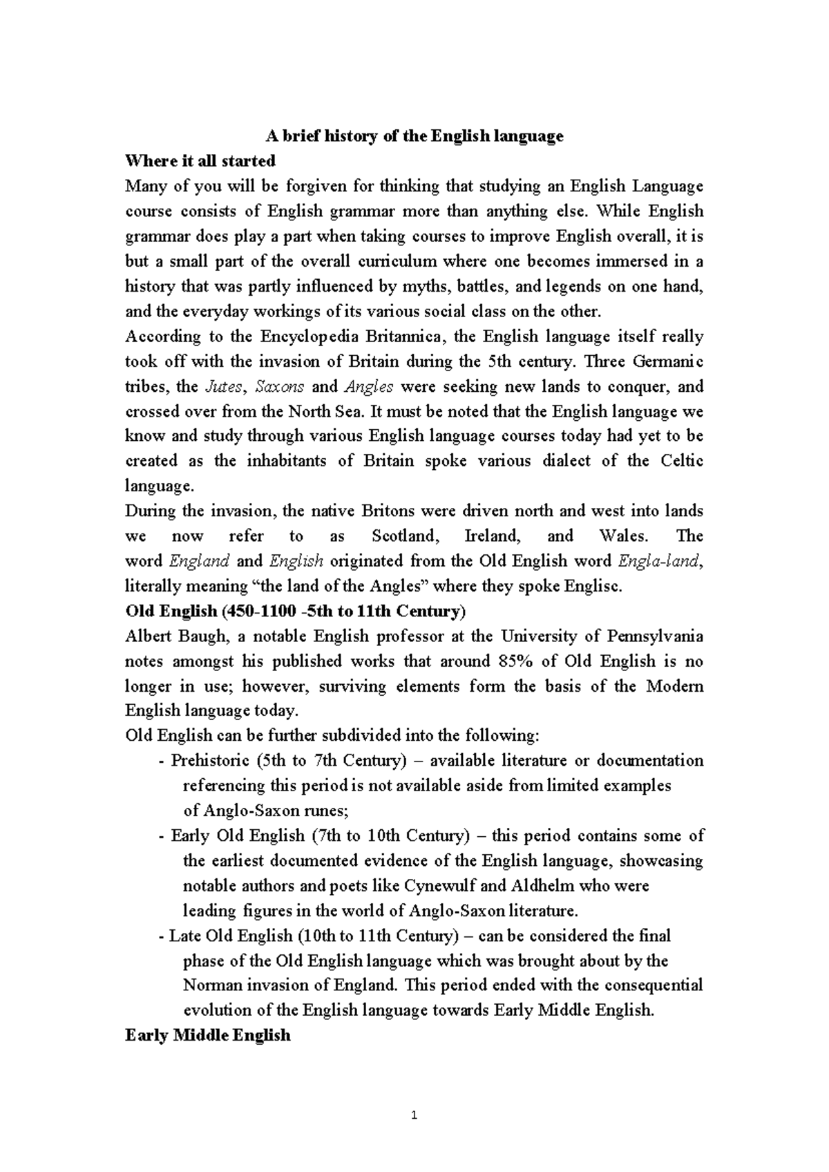 A brief History of English - A brief history of the English language ...