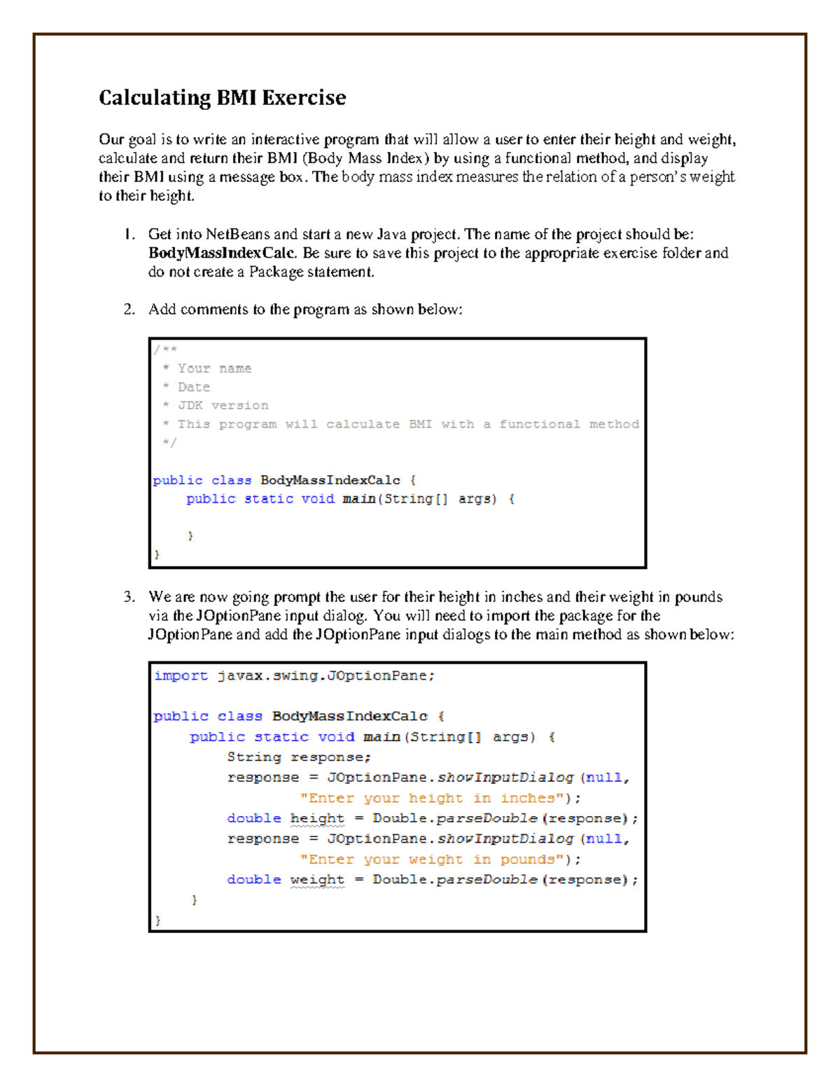 Calculating BMI Exercise - The body mass index measures the relation of ...