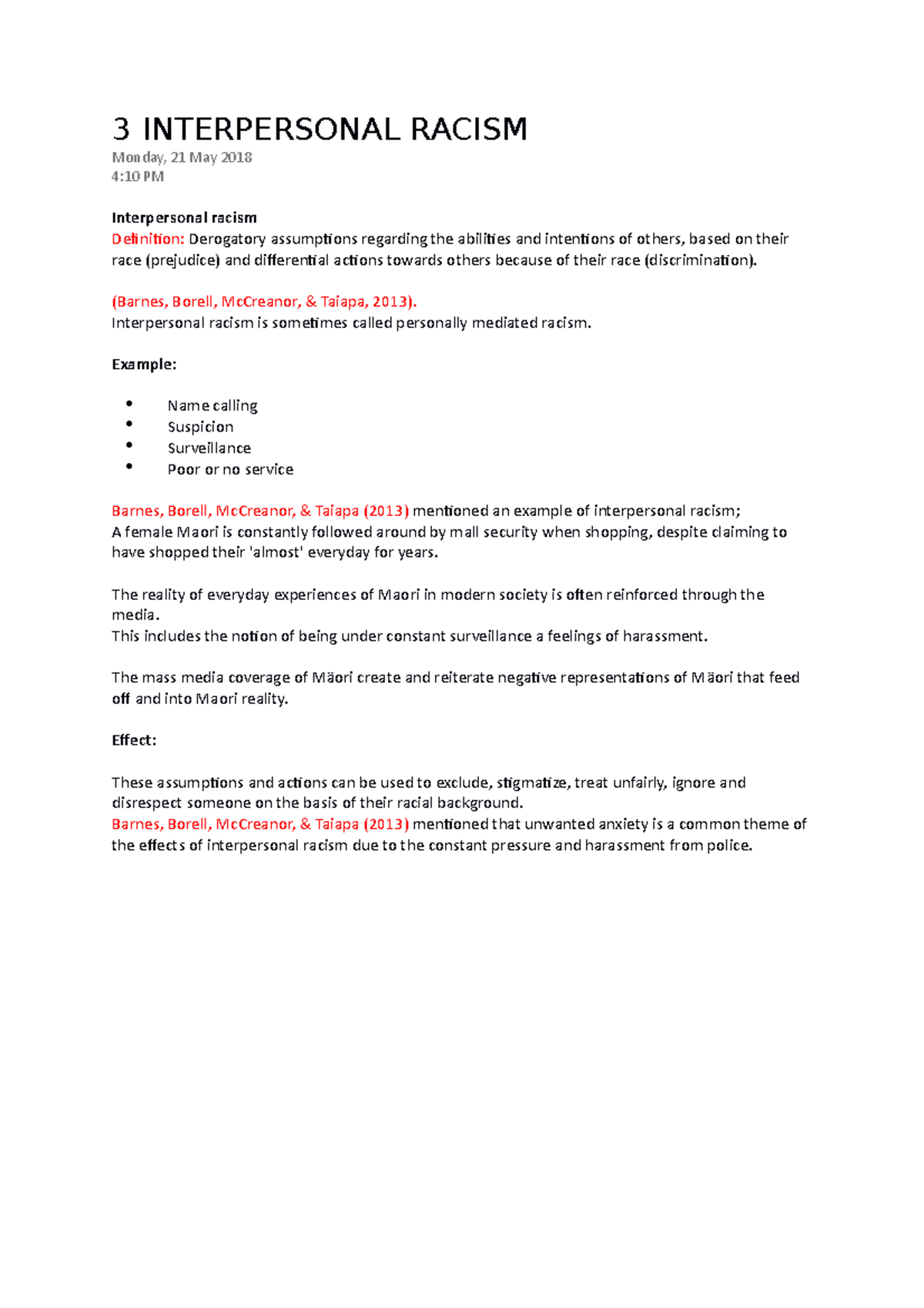 Interpersonal Racism - 3 INTERPERSONAL RACISM Monday, 21 May 2018 4:10 ...