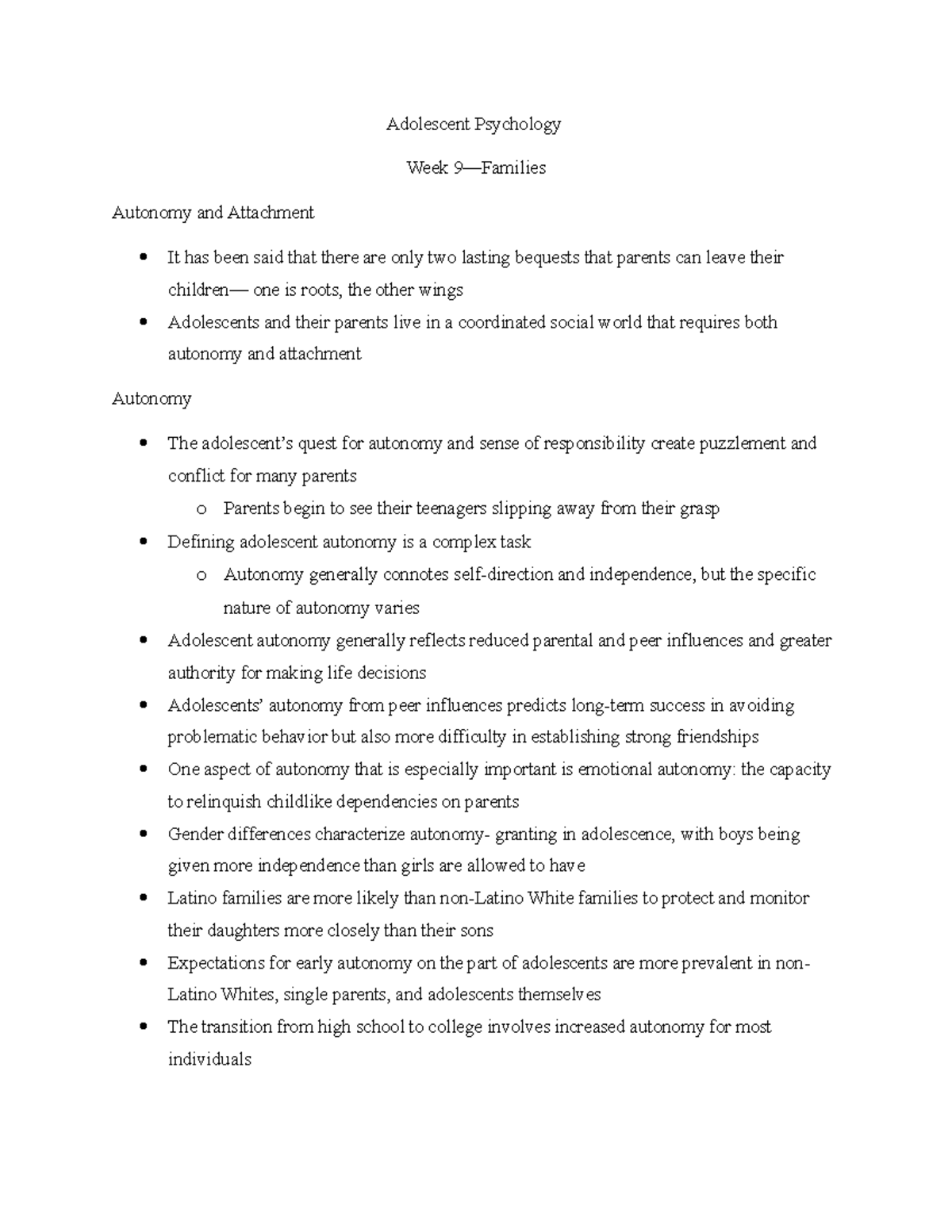 PSY 3312 - Week 9 - Families Part 2 Lecture Notes - Adolescent ...