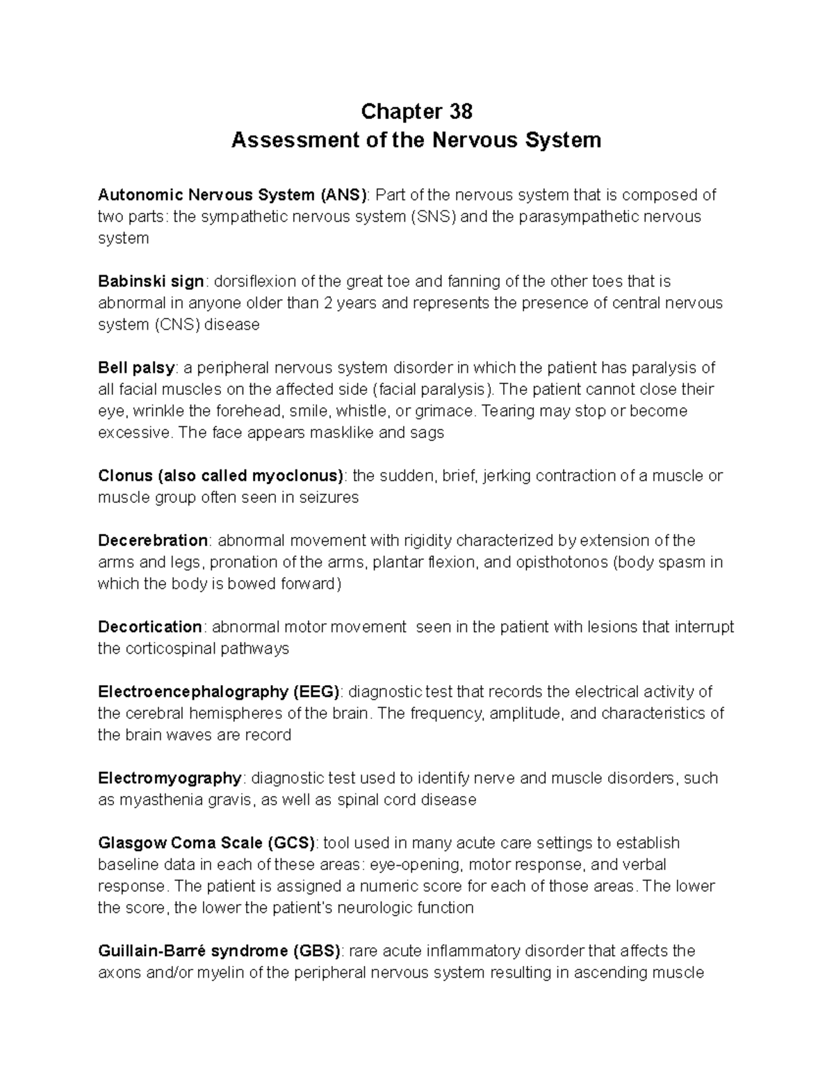 Adult Health Exam 4 - med surg notes - Chapter 38 Assessment of the ...