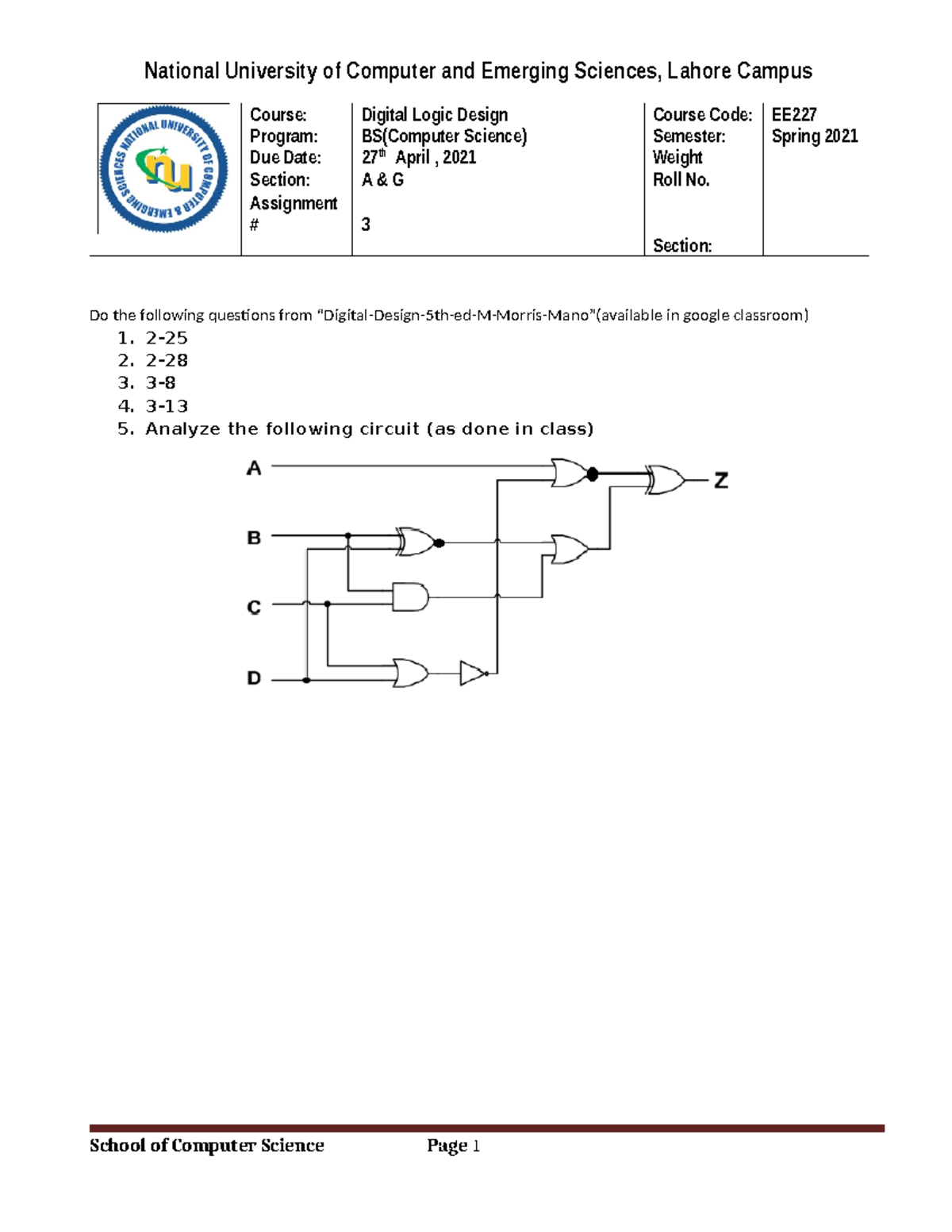 Assignment #3 - National University of Computer and Emerging Sciences ...