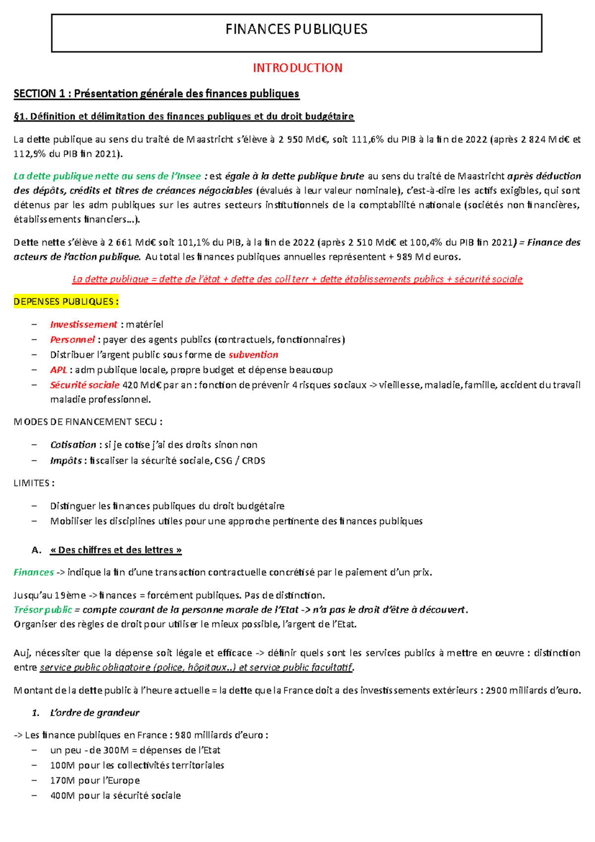 Cours finance publique - INTRODUCTION SECTION 1 : Présentation générale ...