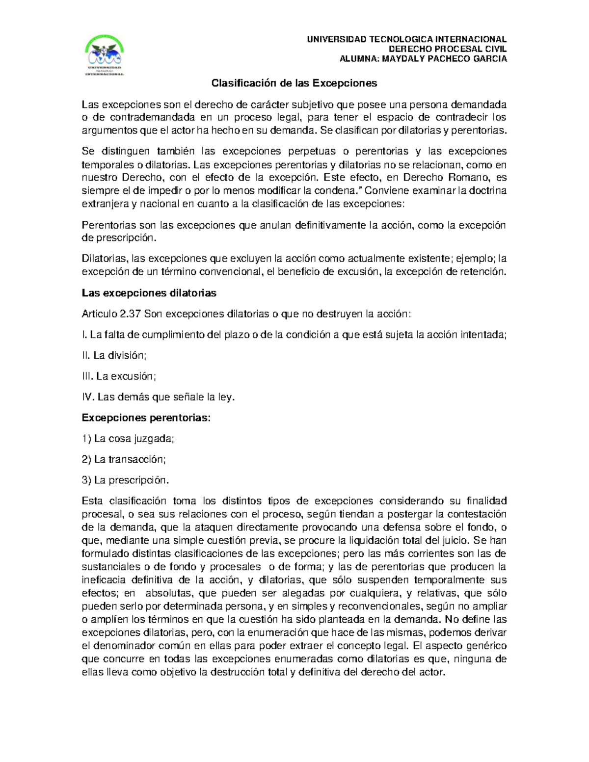 Clasificación de las Excepciones - UNIVERSIDAD TECNOLOGICA ...