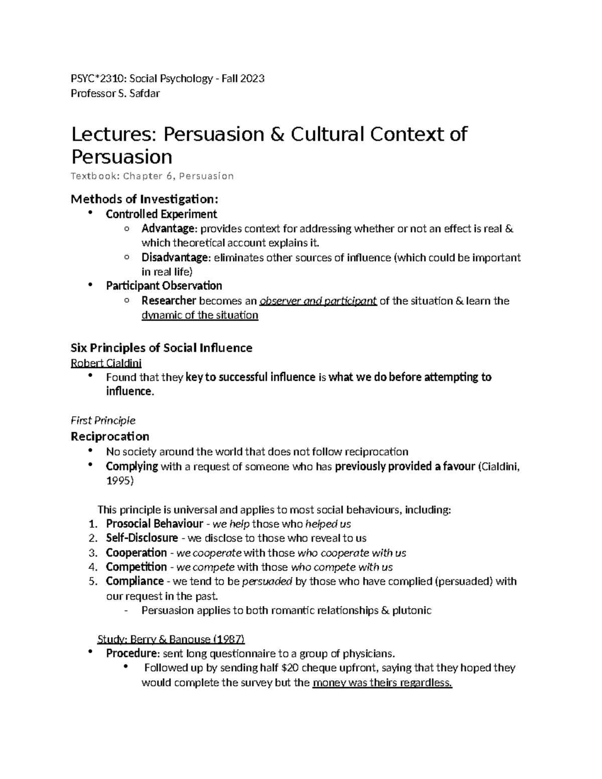 Persuasion & Cultural Context - Lecture Notes & Key Terms - PSYC*2310 ...