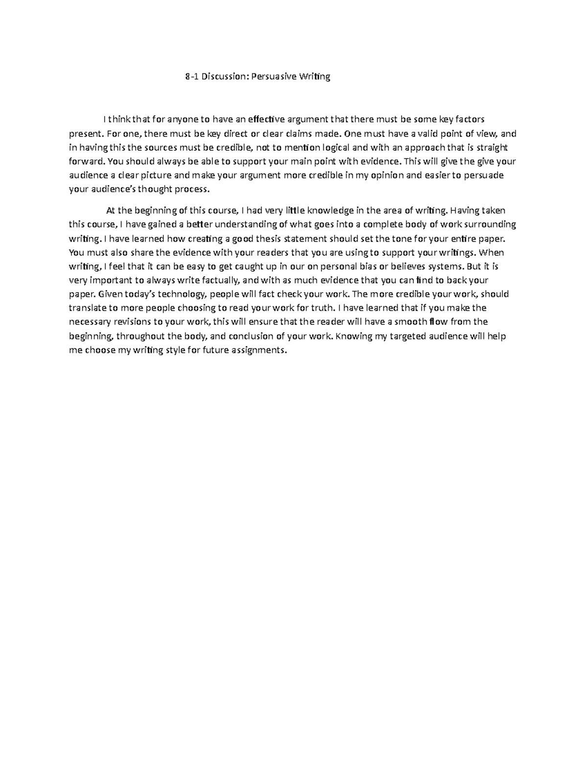 Sheldon 8-1 Discussion- Persuasive Writing - CJ 120 - SNHU - Studocu