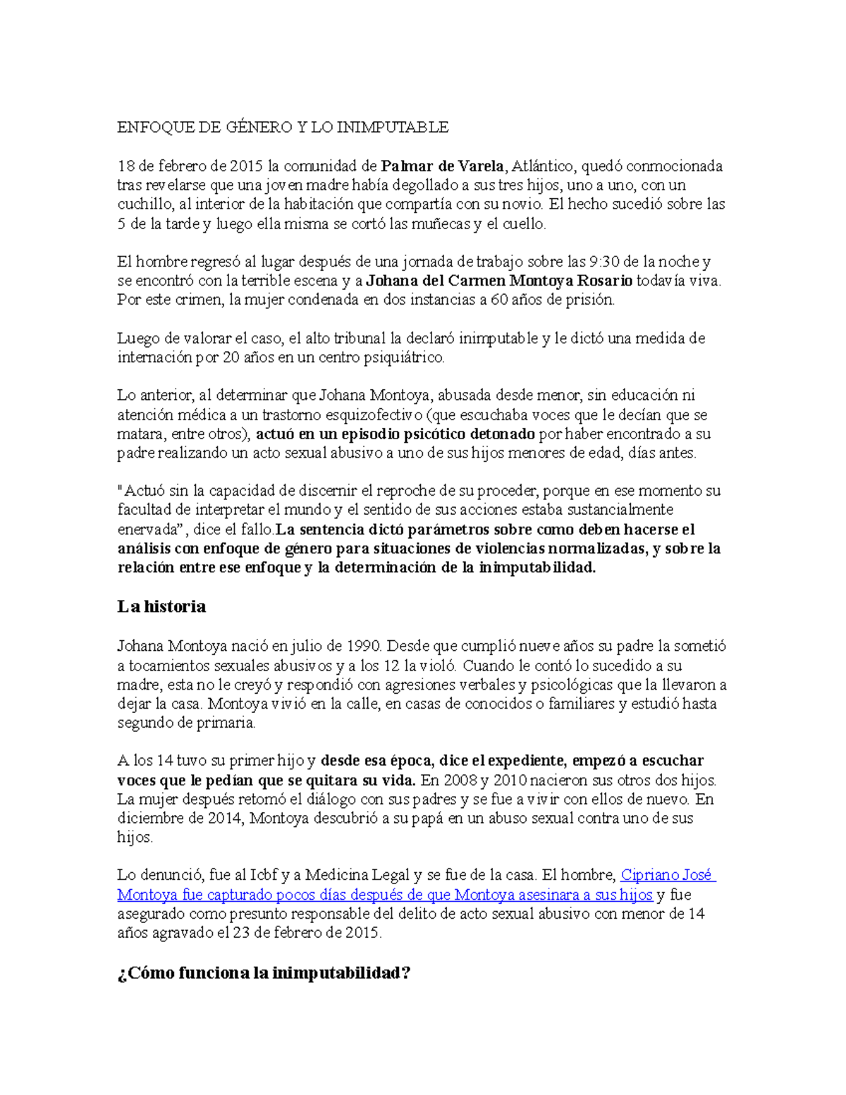 Enfoque DE Género Y LO Inimputable - ENFOQUE DE GÉNERO Y LO INIMPUTABLE ...