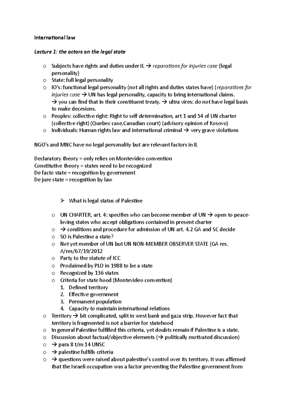 Summary IPE of Trade - International law Lecture 1: the actors on the ...