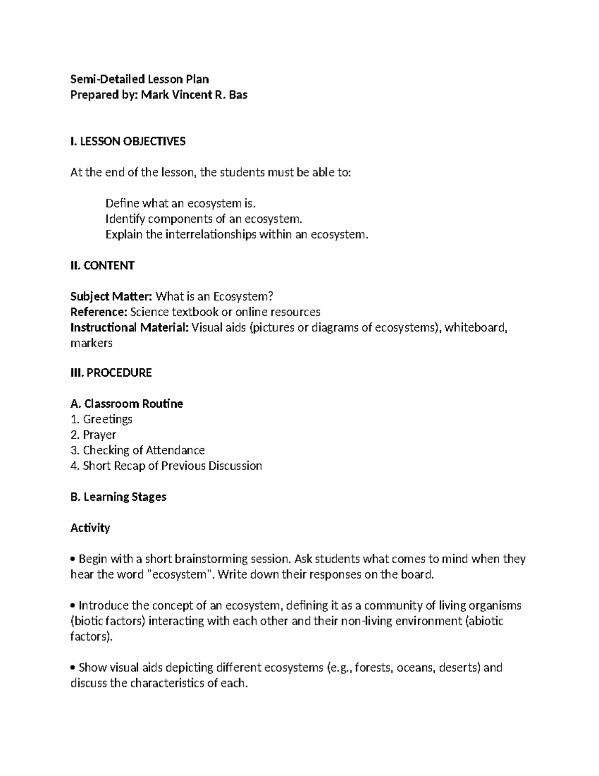 Lesson-PLAN- Draft - Semi-Detailed Lesson Plan Prepared by: Mark ...