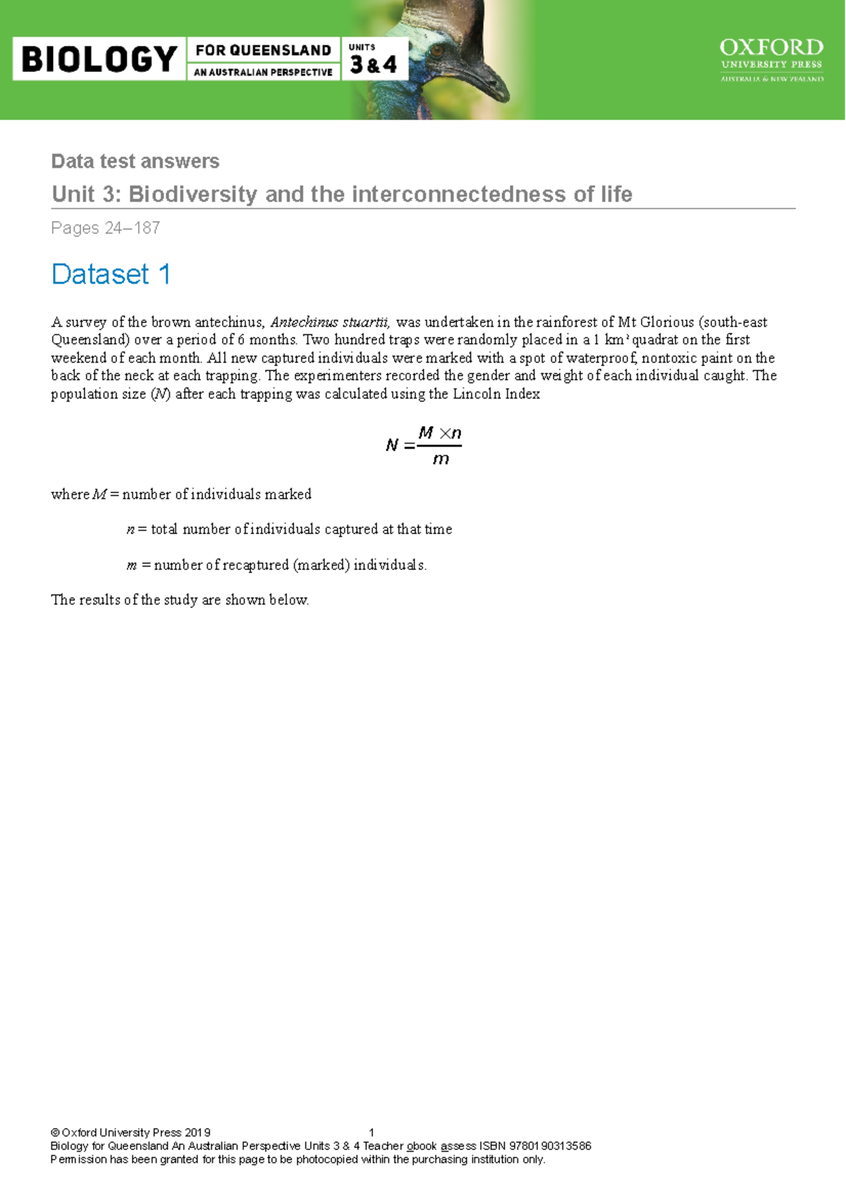BIO34 Unit 3 Data Test answers - Data test answers Unit 3: Biodiversity ...