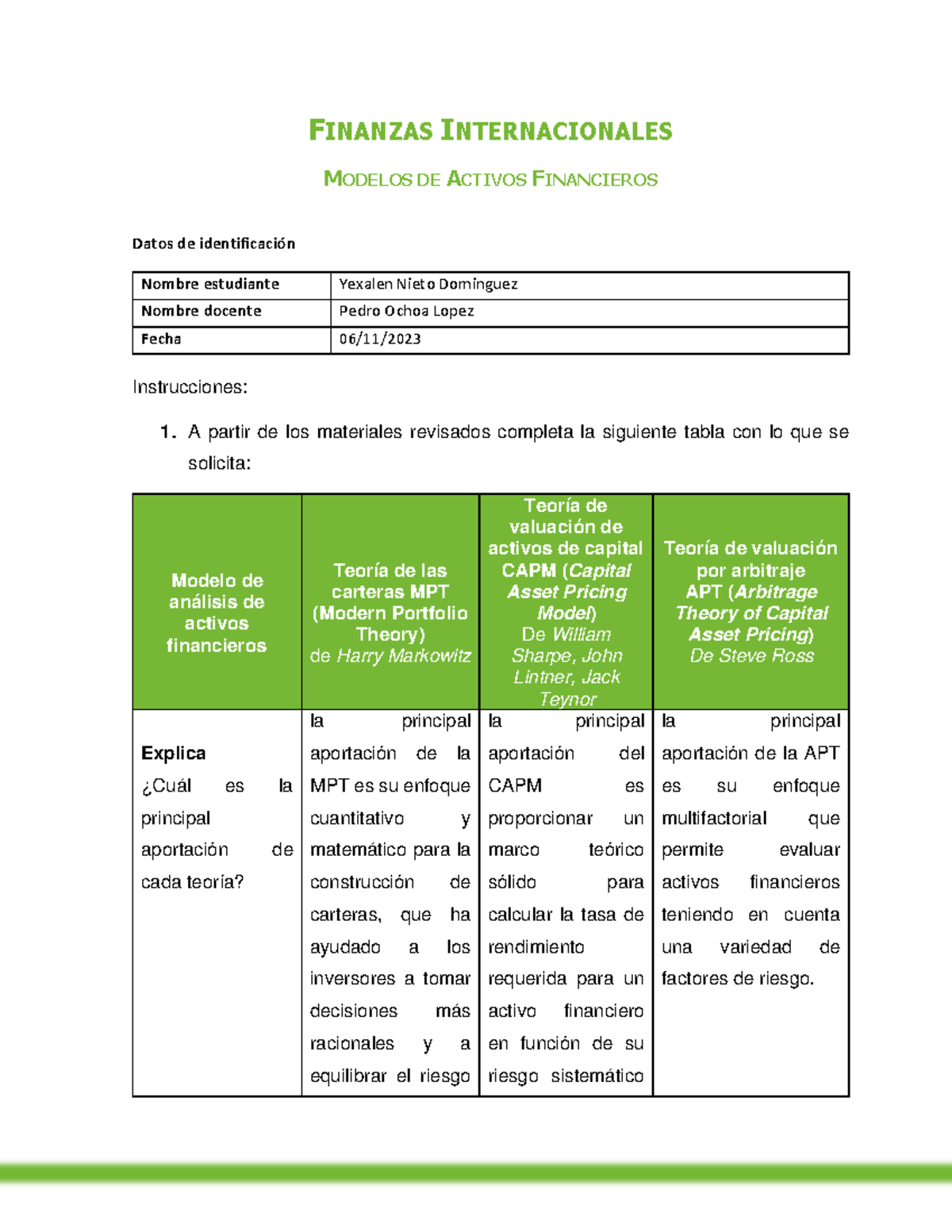 A8 Ynd Activdad 9 Finanzas Internacionales Modelos De Activos