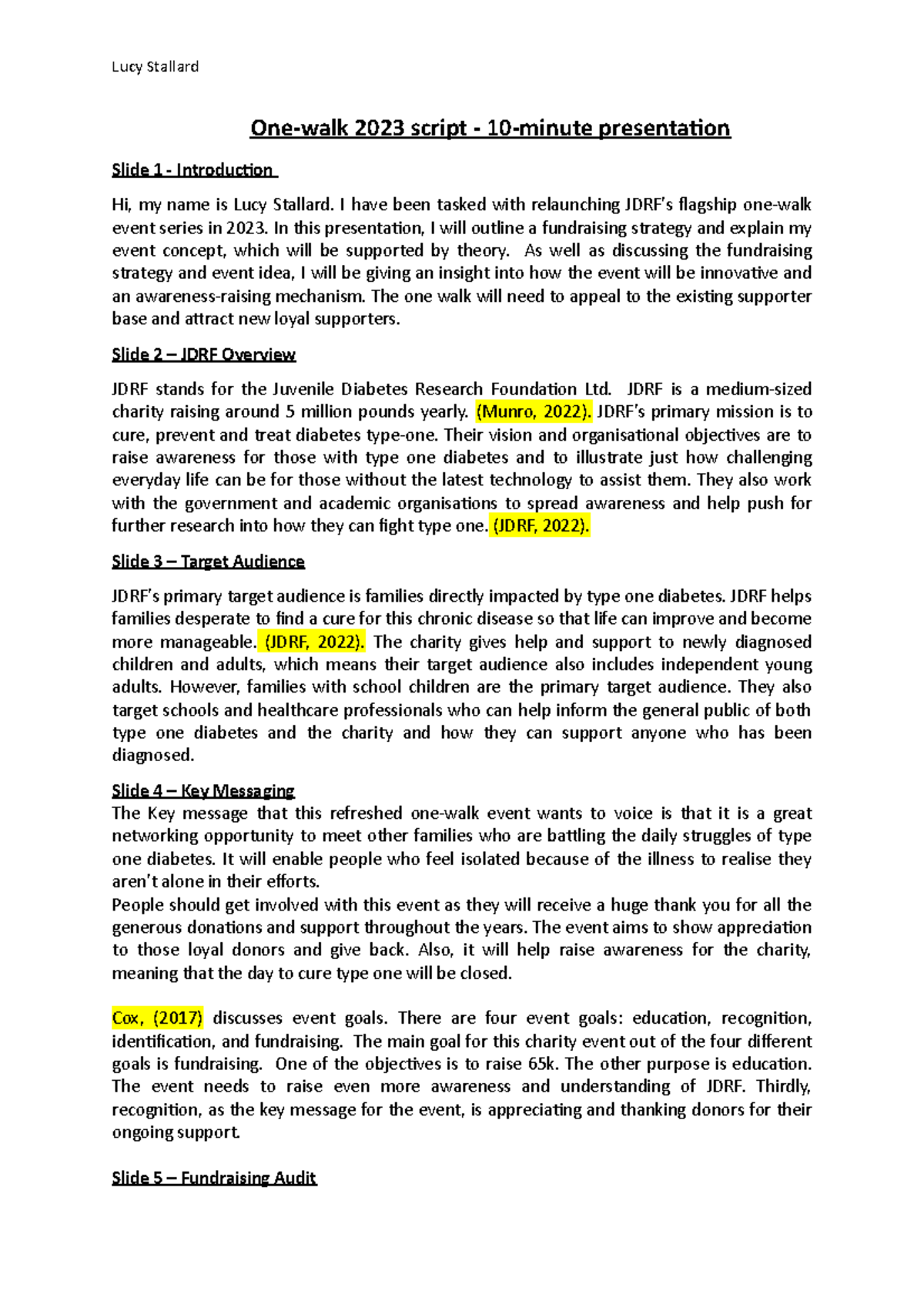 Final Script ONE WALK - One-walk 2023 script - 10-minute presentation ...