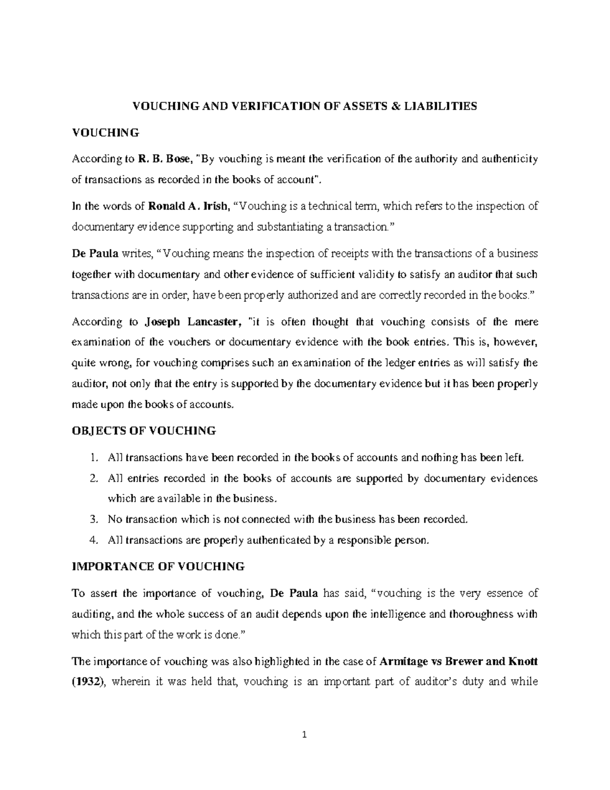 Vouching and verification - VOUCHING AND VERIFICATION OF ASSETS ...