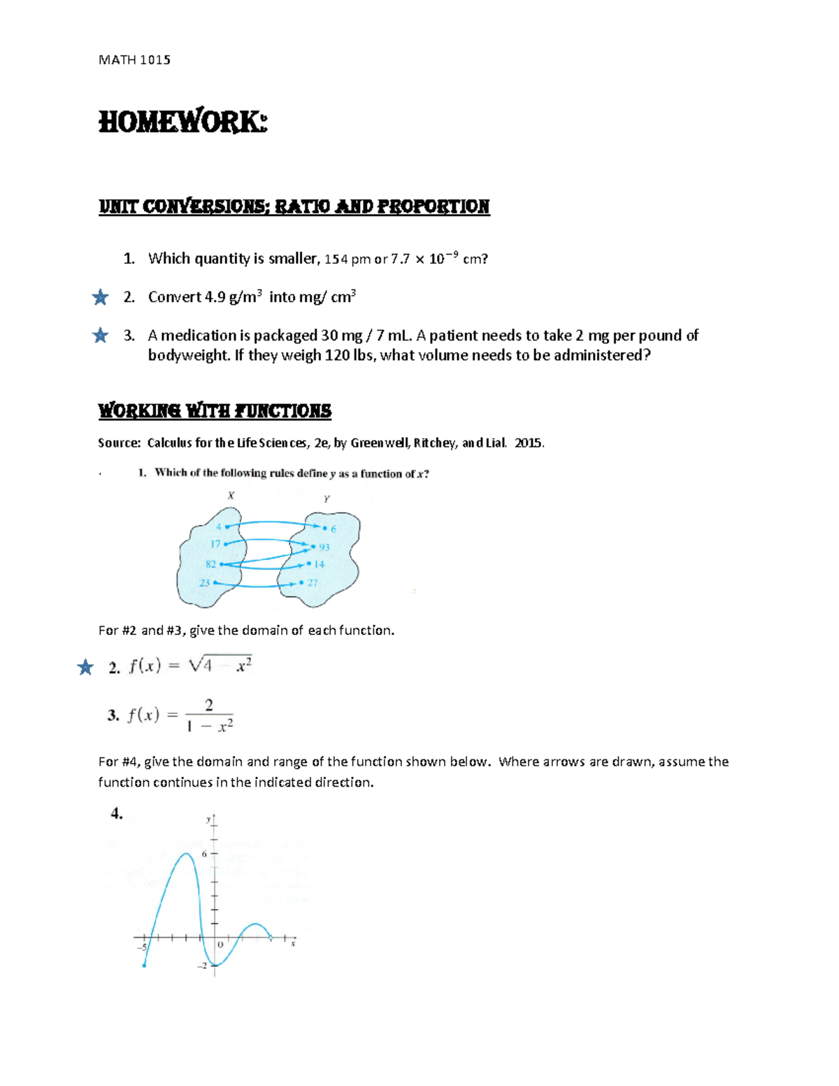 HomeworkPractice week 2 - MATH 1015 HOMEWORK: UNIT CONVERSIONS; RATIO ...