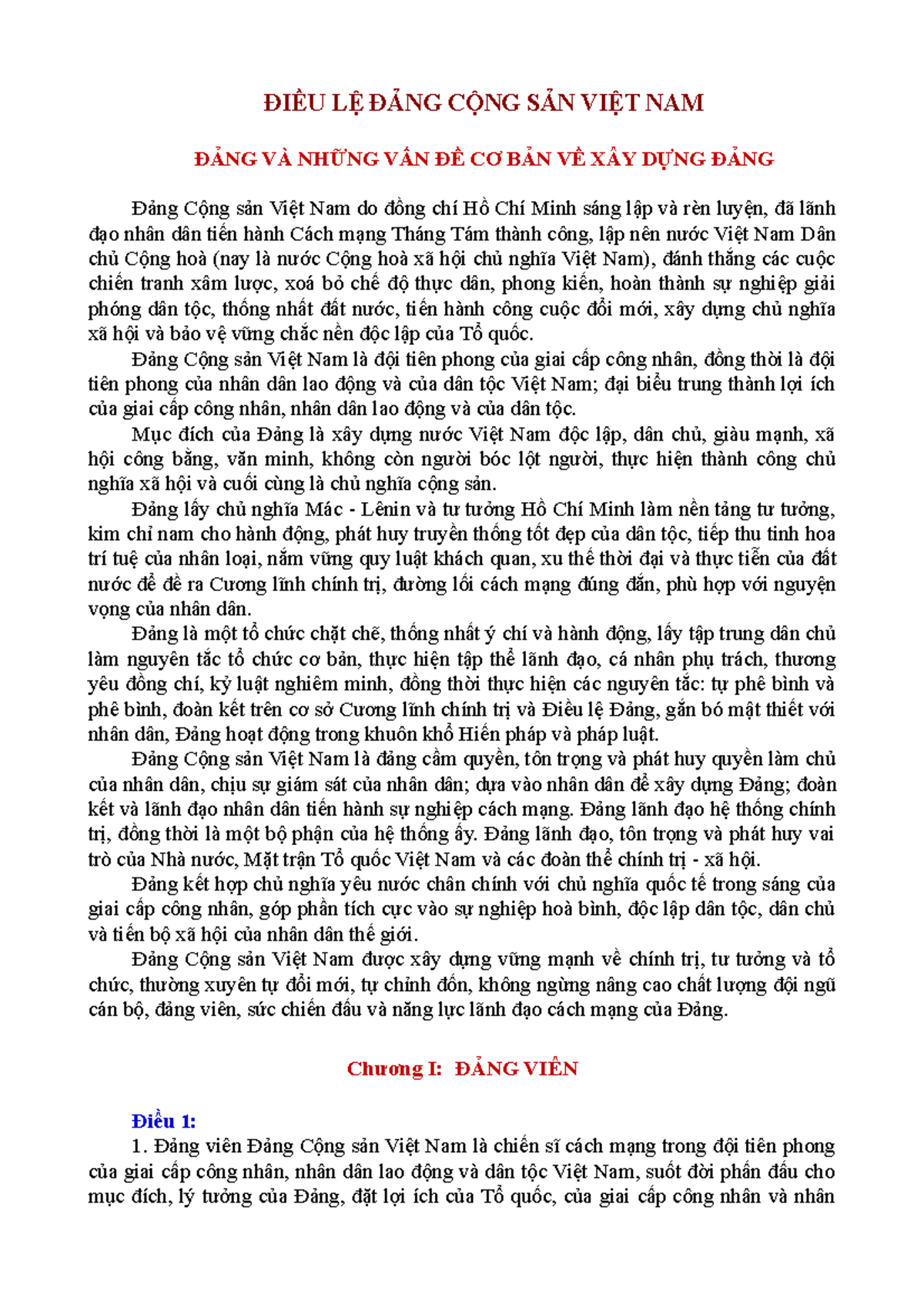 Dieu-le- Dcsvn - Điều lệ - ĐIỀU LỆ ĐẢNG CỘNG SẢN VIỆT NAM ĐẢNG VÀ NHỮNG ...