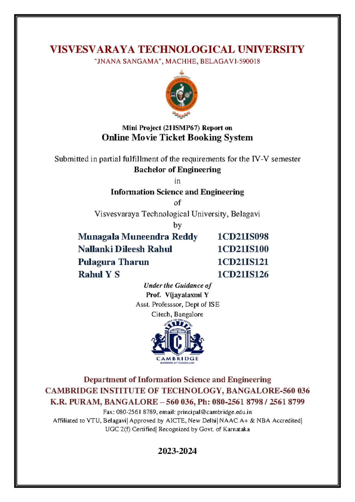 MP Report - VISVESVARAYA TECHNOLOGICAL UNIVERSITY "JNANA SANGAMA ...