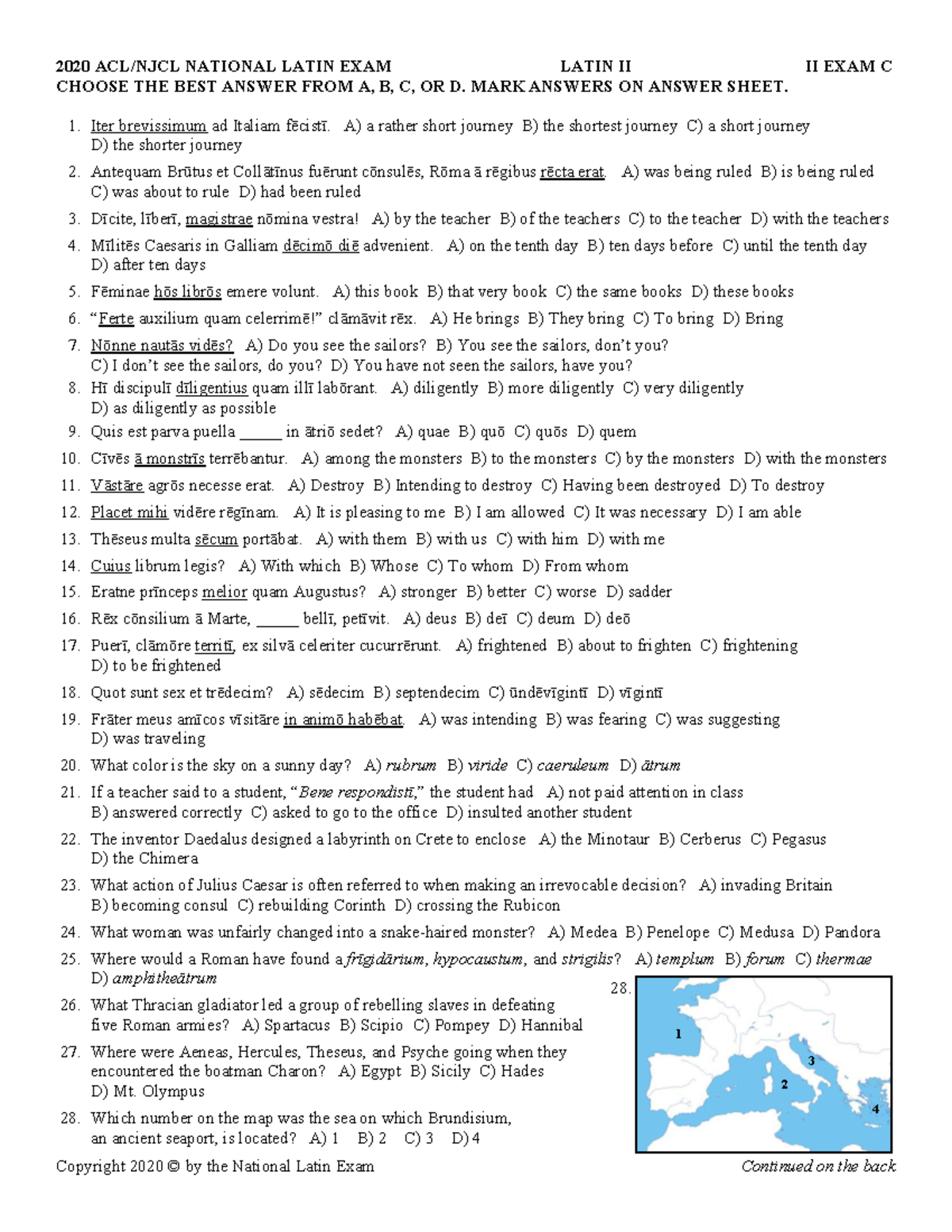 Httpswww.nle - Latin - 28. 2020 ACL/NJCL NATIONAL LATIN EXAM LATIN II ...