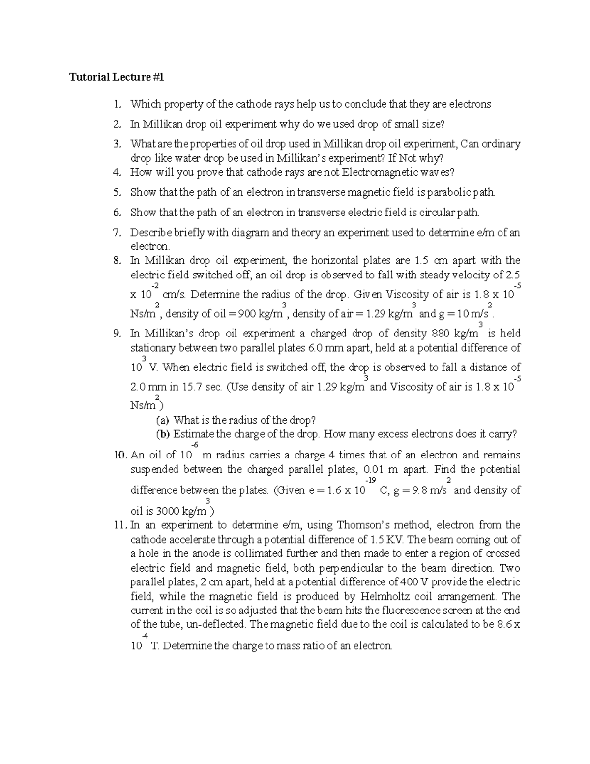 Tutorial Lecture 1 Set Of Questions For Practice Tutorial Lecture Which Property Of The