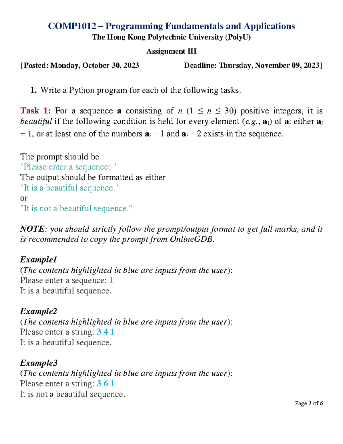COMP1012 Assignment 3 - 111 - COMP1012 – Programming Fundamentals and Applications The Hong Kong ...