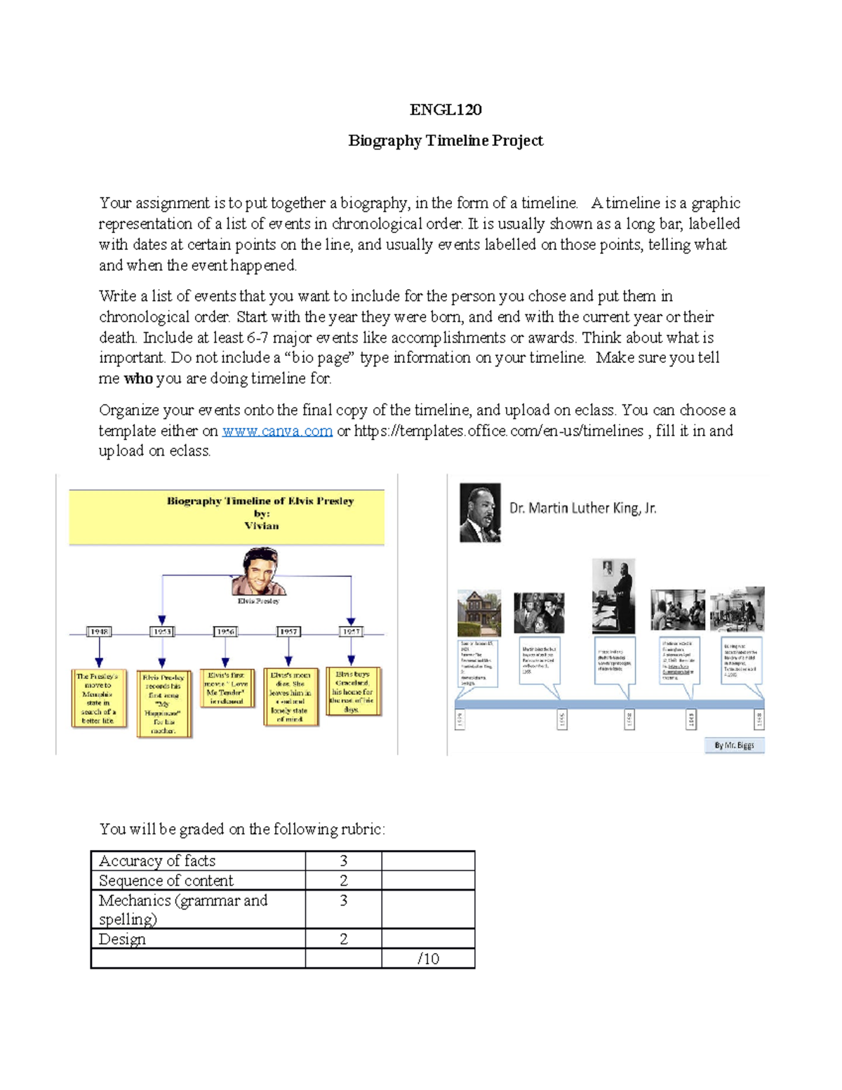 Biography Timeline Project - ENGL Biography Timeline Project Your ...