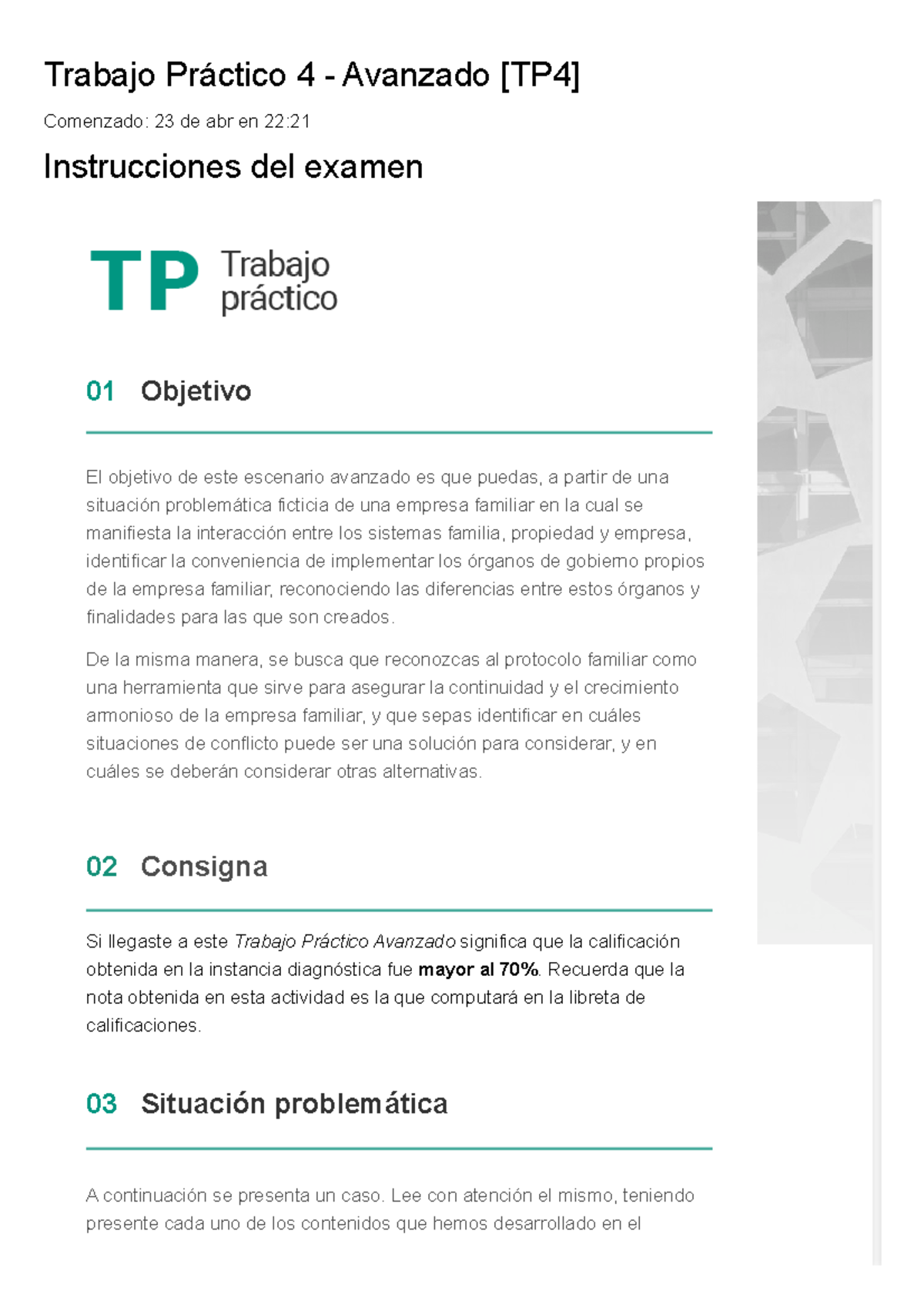 Examen Trabajo Práctico 4 - Avanzado [TP4] 100% - Trabajo Práctico 4 - Avanzado [TP4] Comenzado ...