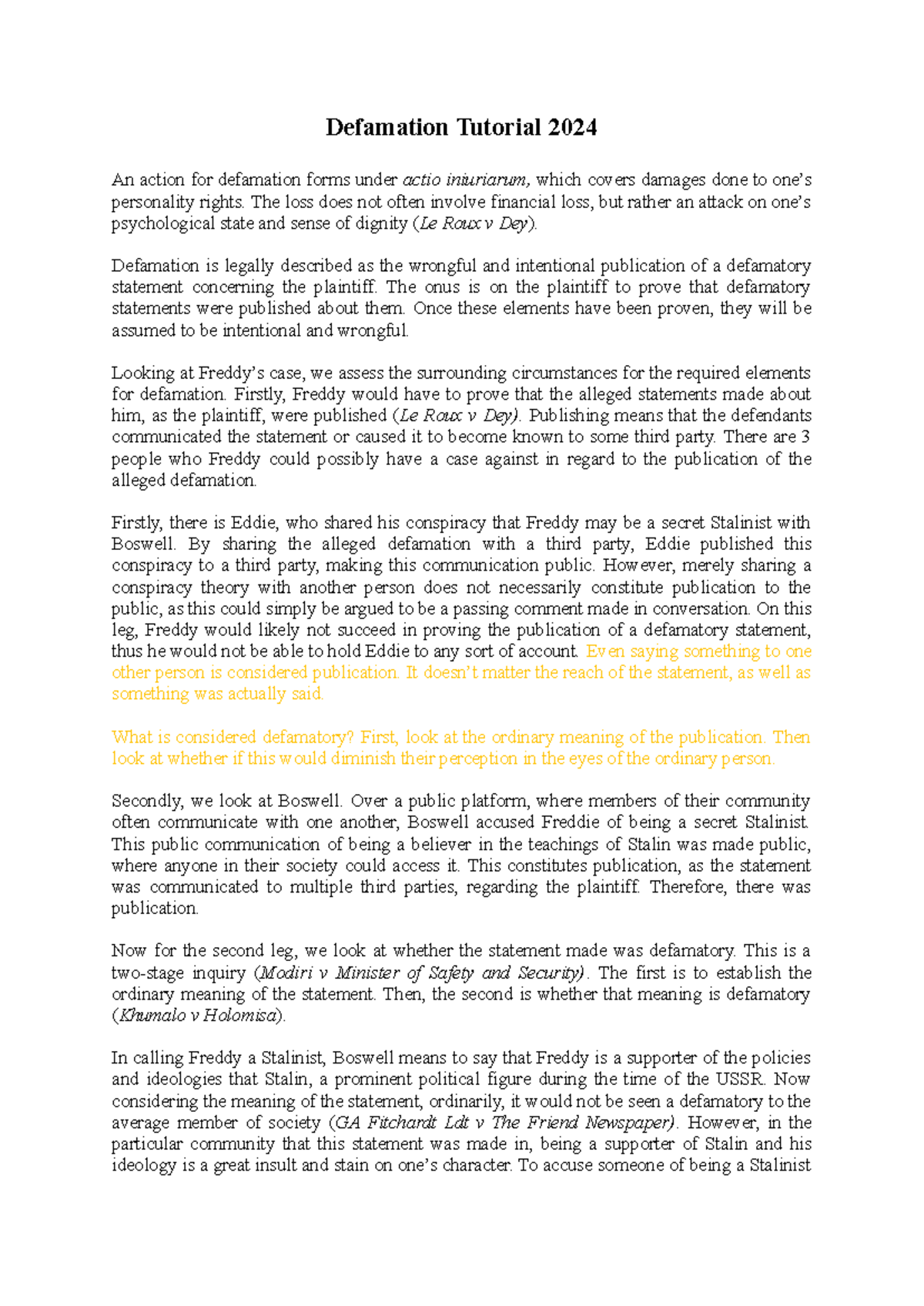 Mmtkhu 003 Tutorial 4 + notes - Defamation Tutorial 2024 An action for ...