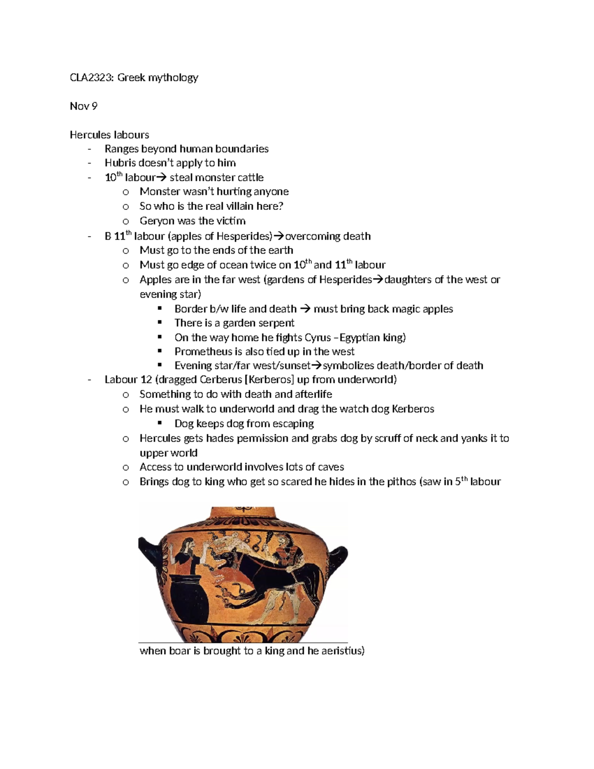 Nov 9- greek mythology - lecture notes for davids class - CLA2323 ...