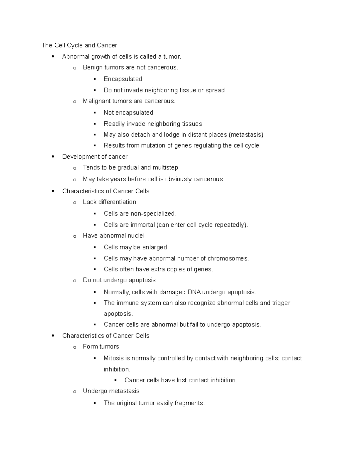 Cardiovascular Notes - The Cell Cycle and Cancer Abnormal growth of ...