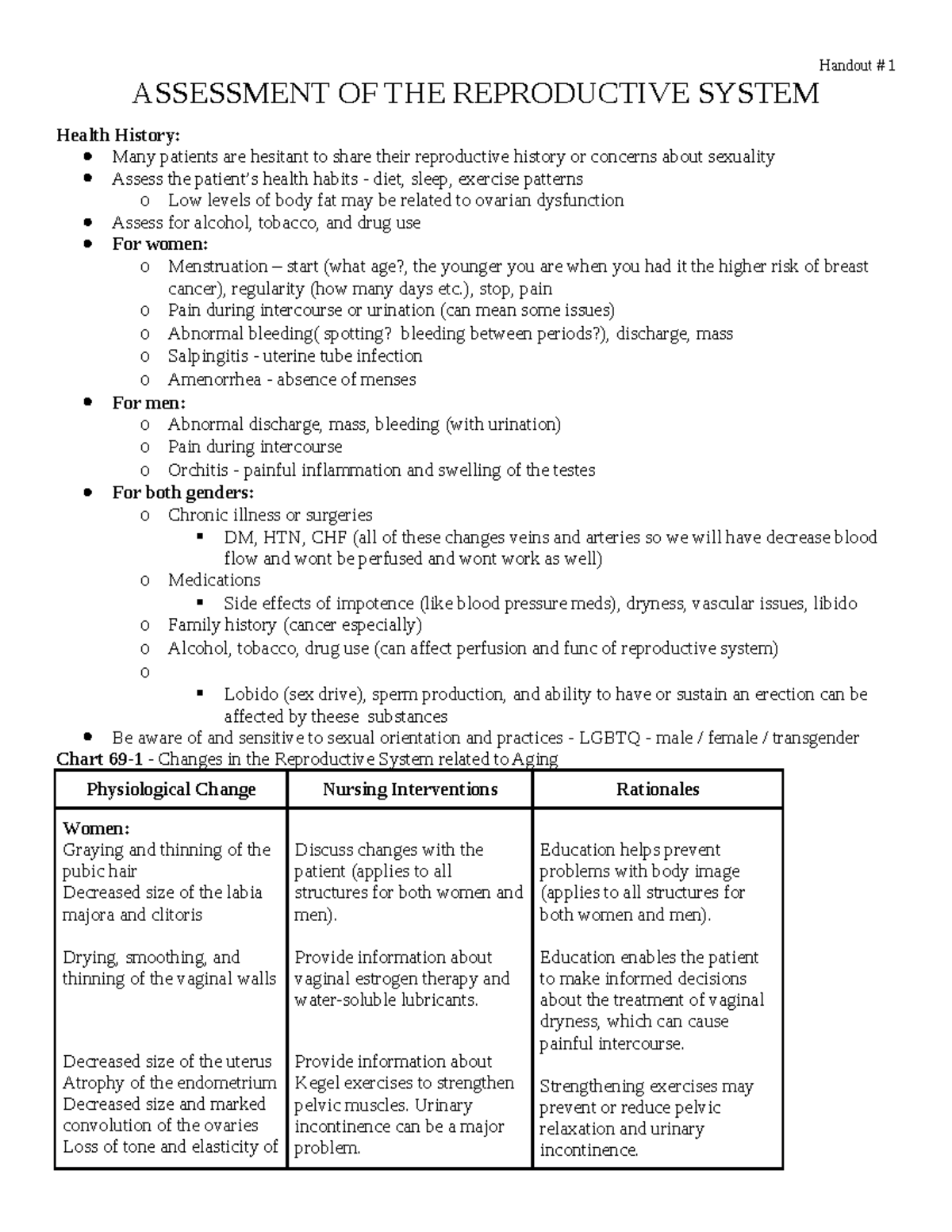 Reproductive System lecture - Handout # 1 ASSESSMENT OF THE ...