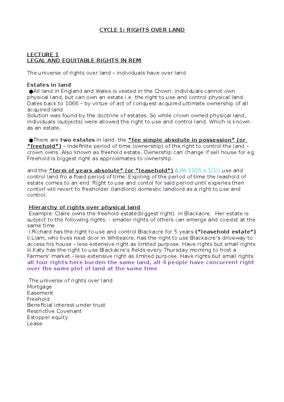 1 & 2 LAND Rights over land & registration - CYCLE 1: RIGHTS OVER LAND ...