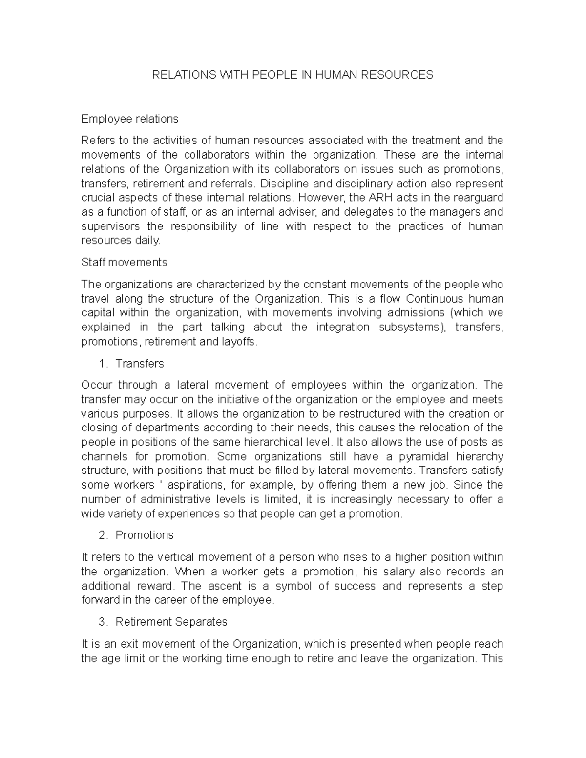 RELATIONS WITH PEOPLE IN HUMAN RESOURCES - RELATIONS WITH PEOPLE IN ...