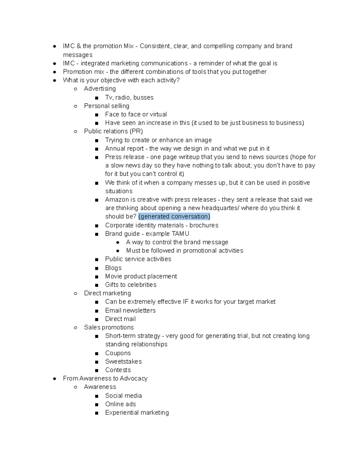 Chapter 6 - Marketing 321 Notes for Quiz Prep - IMC & the promotion Mix ...