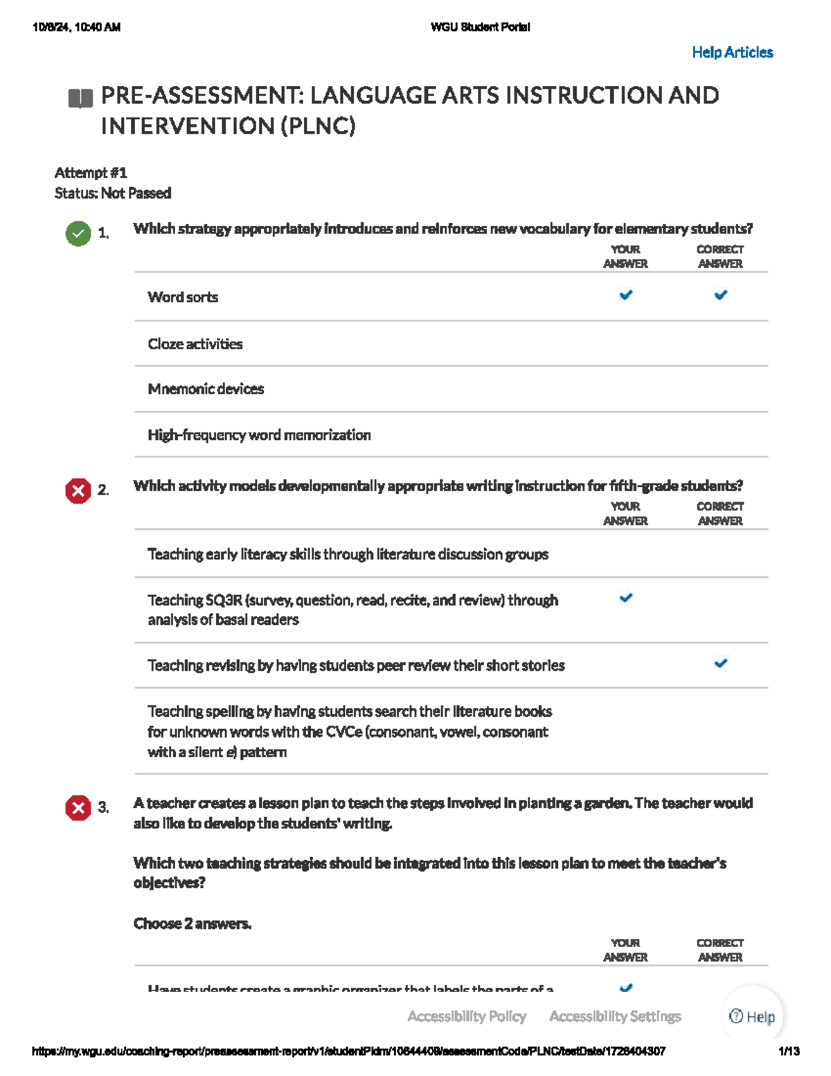 Language arts instruction and intervention pre assessment - 10:40 AM WGU Student Portal Help ...