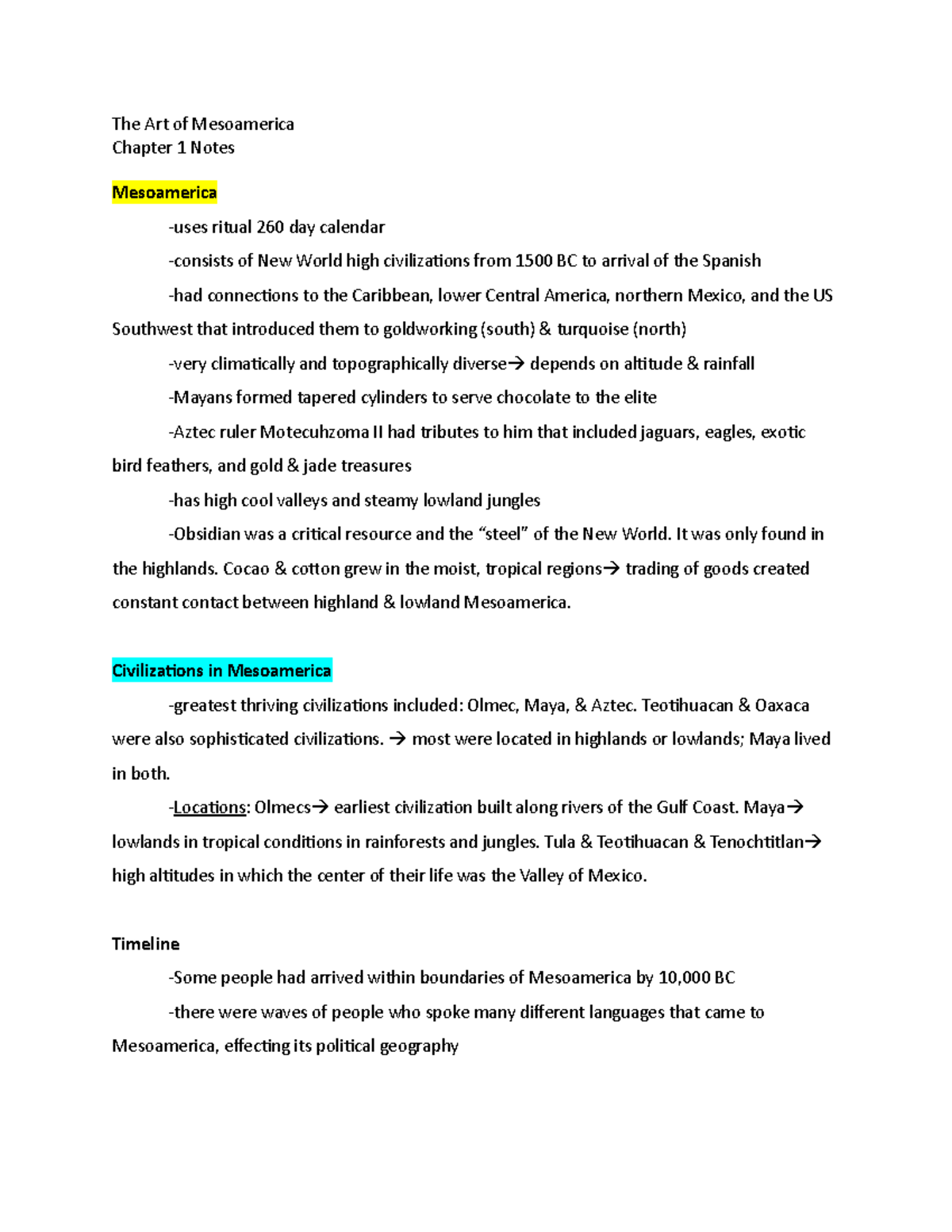 TAOM-Chapter 1 Notes - The Art of Mesoamerica Chapter 1 Notes ...