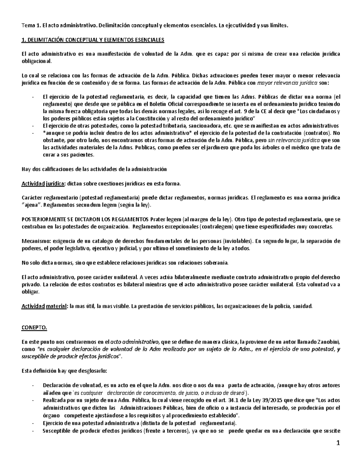 ADMI Prieto - Tema 1. El acto administrativo. Delimitación conceptual y elementos esenciales. La ...