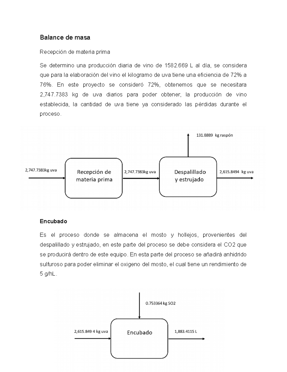 Balance de masa - Balance de masa Recepción de materia prima Se ...