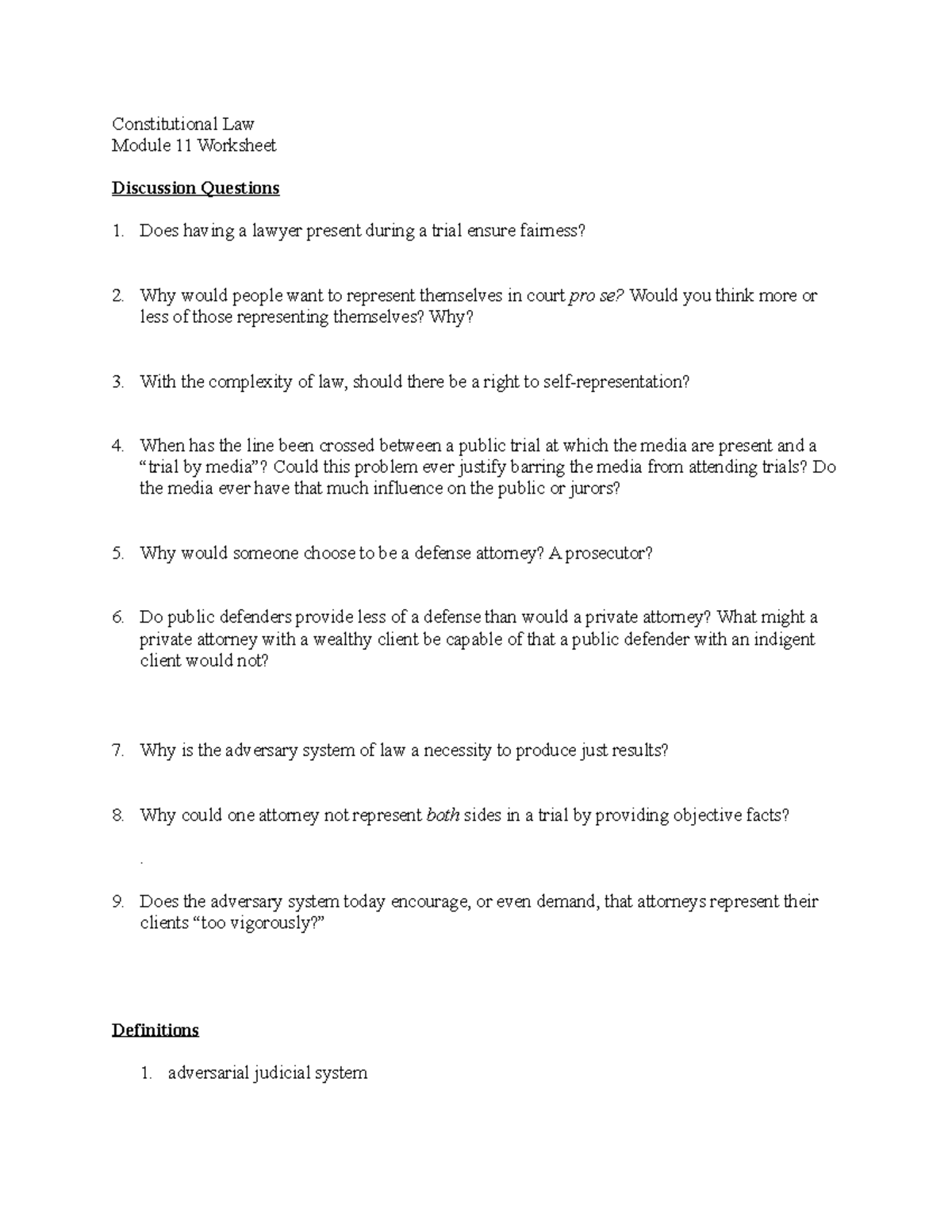 Module 11 Worksheet - Constitutional Law Module 11 Worksheet Discussion ...