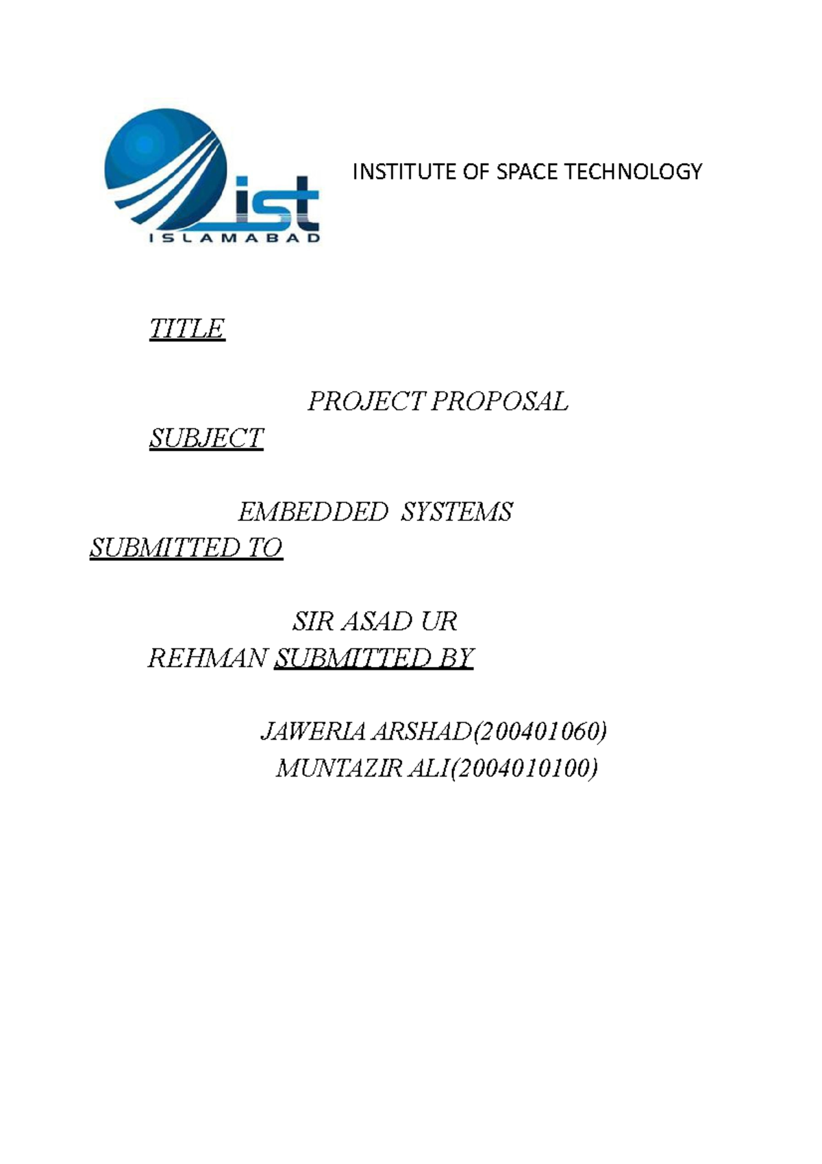 Proj prop - This is the proposal for the project of the course - TITLE ...