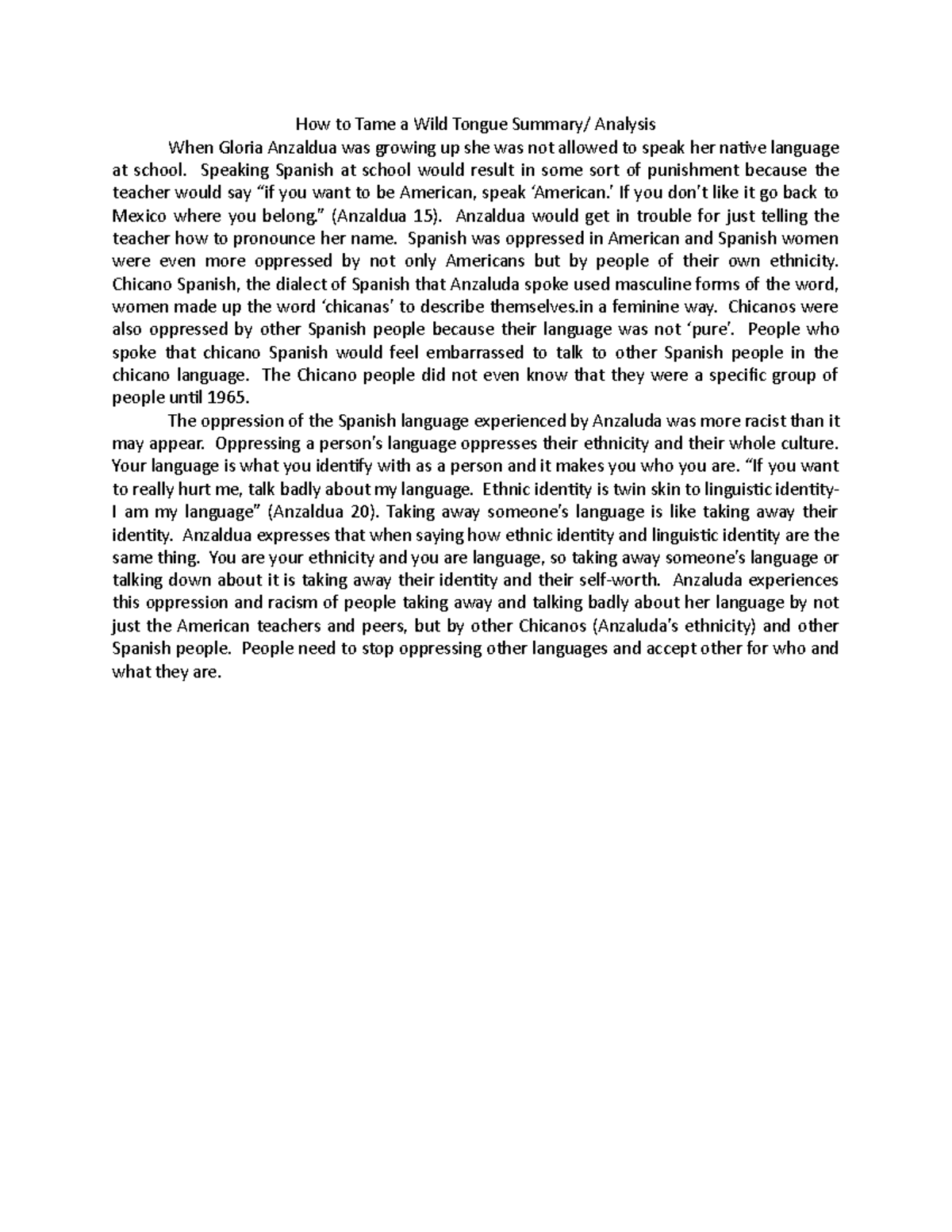 Anzaldua Summary:Analysis - How to Tame a Wild Tongue Summary/ Analysis ...