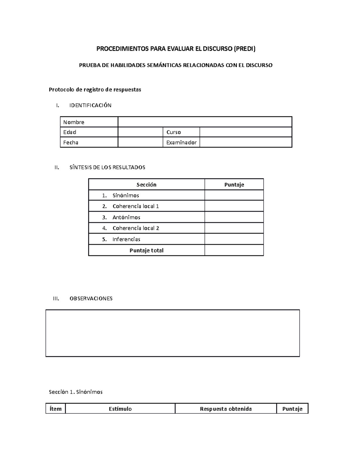 Predi - protocolo discursivo - PROCEDIMIENTOS PARA EVALUAR EL DISCURSO ...