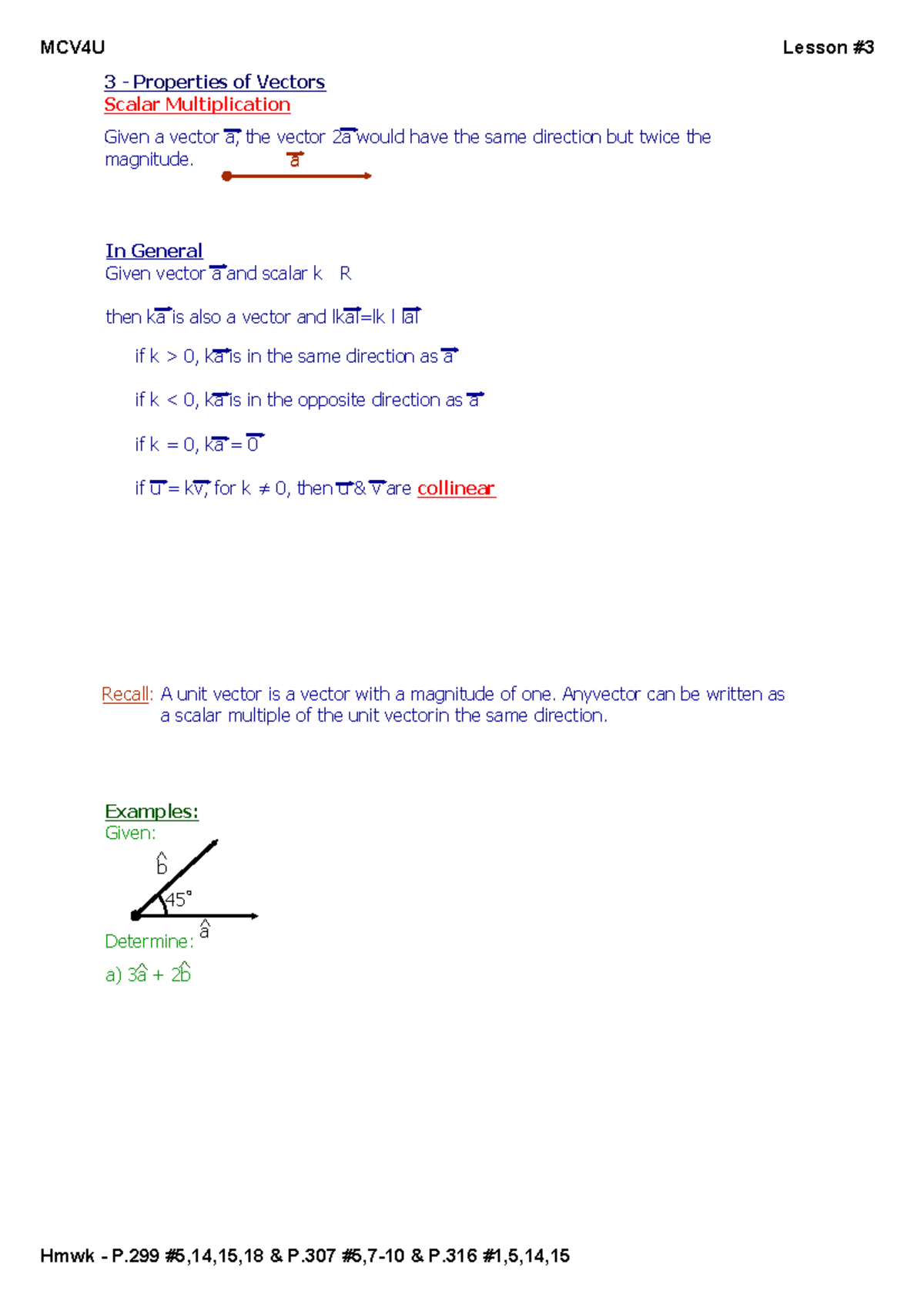 3a Properties Of Vectors Handout 3 Properties Of Vectors Scalar